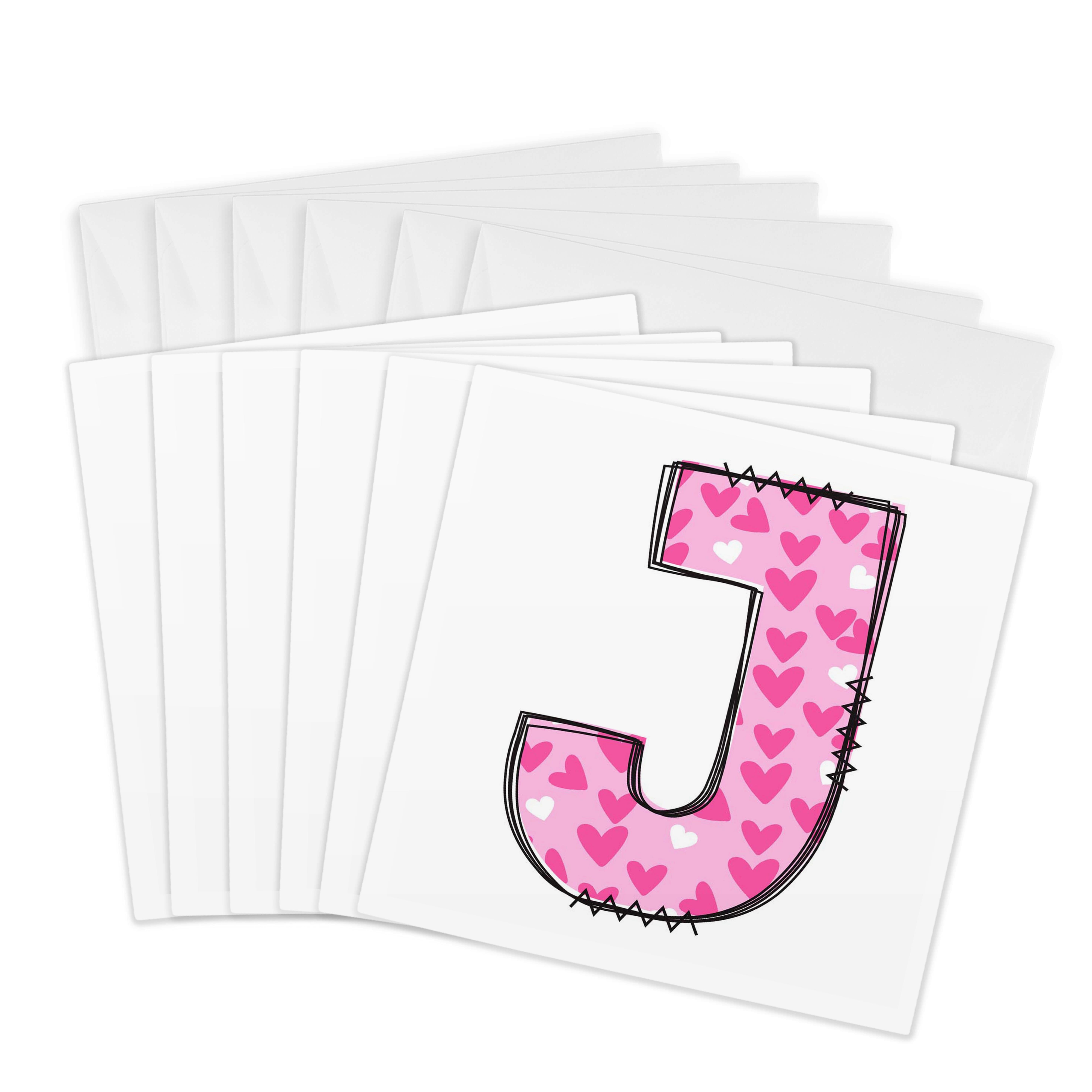 3drose, Cute Pink on Pink Hearts Monogram Initial J, 6 Greeting Cards ...