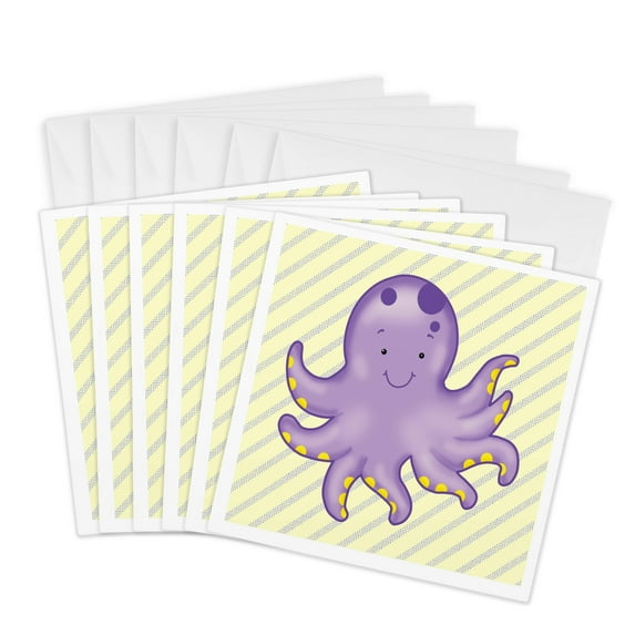 3drose, Cute Purple Baby Octopus, 6 Greeting Cards with Envelopes ...