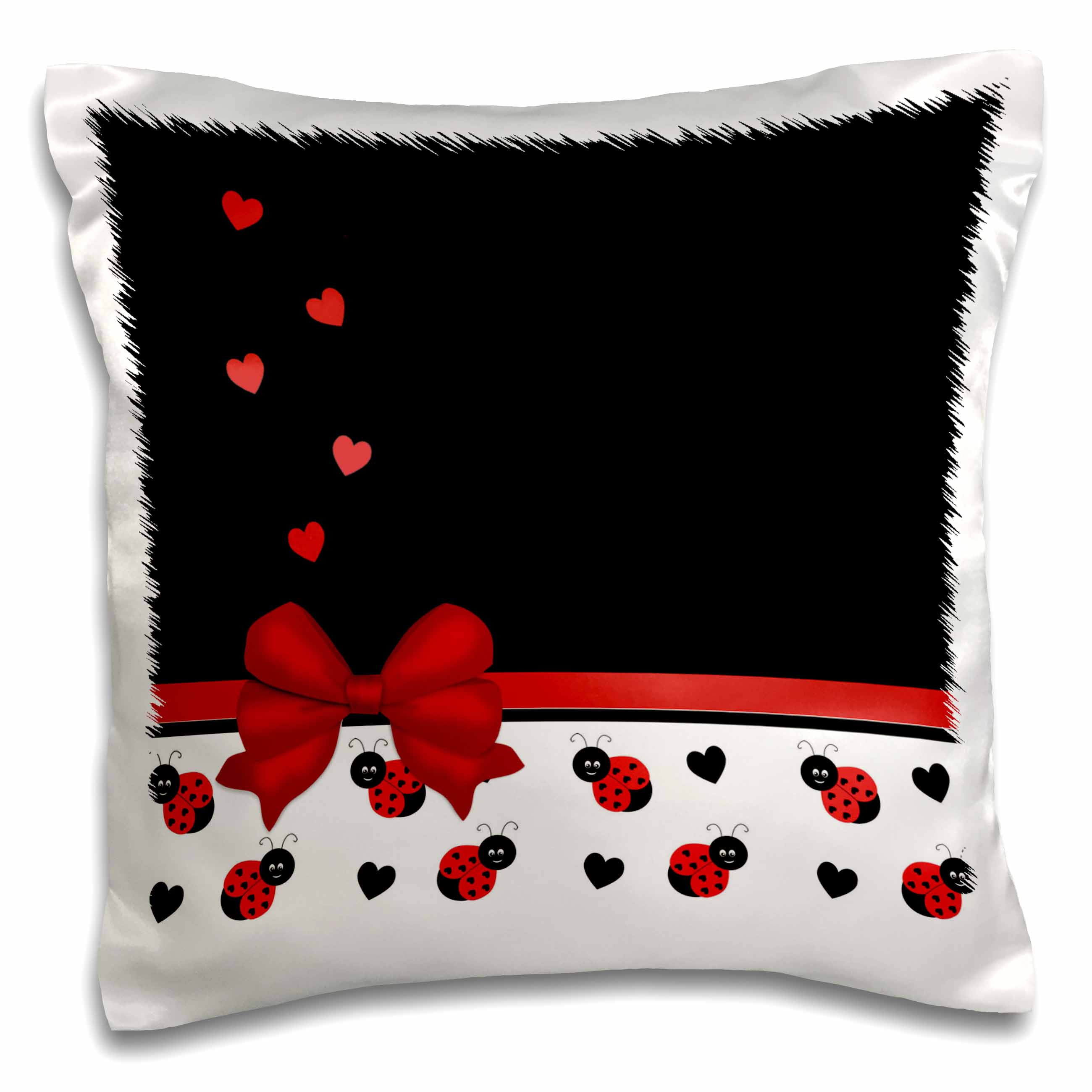 3drose, Cute Red Black Ladybugs Floating Hearts Red Ribbon, 16x16 inch ...