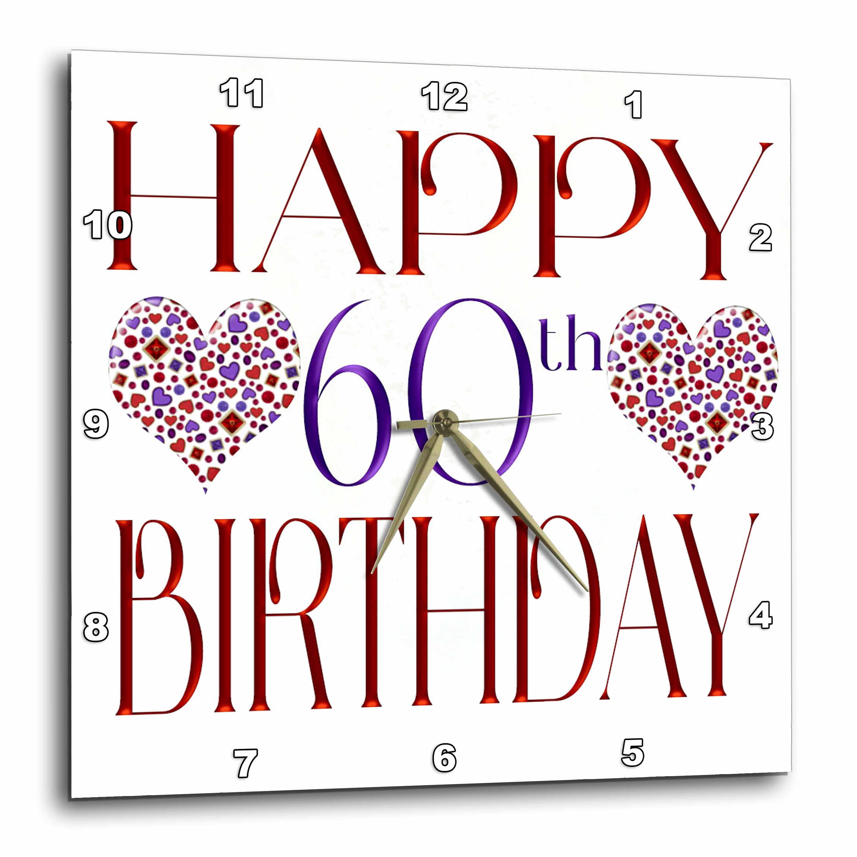 3drose, Cute Red Hearts Happy 60th Birthday, 15x15 Wall Clock - Walmart.com