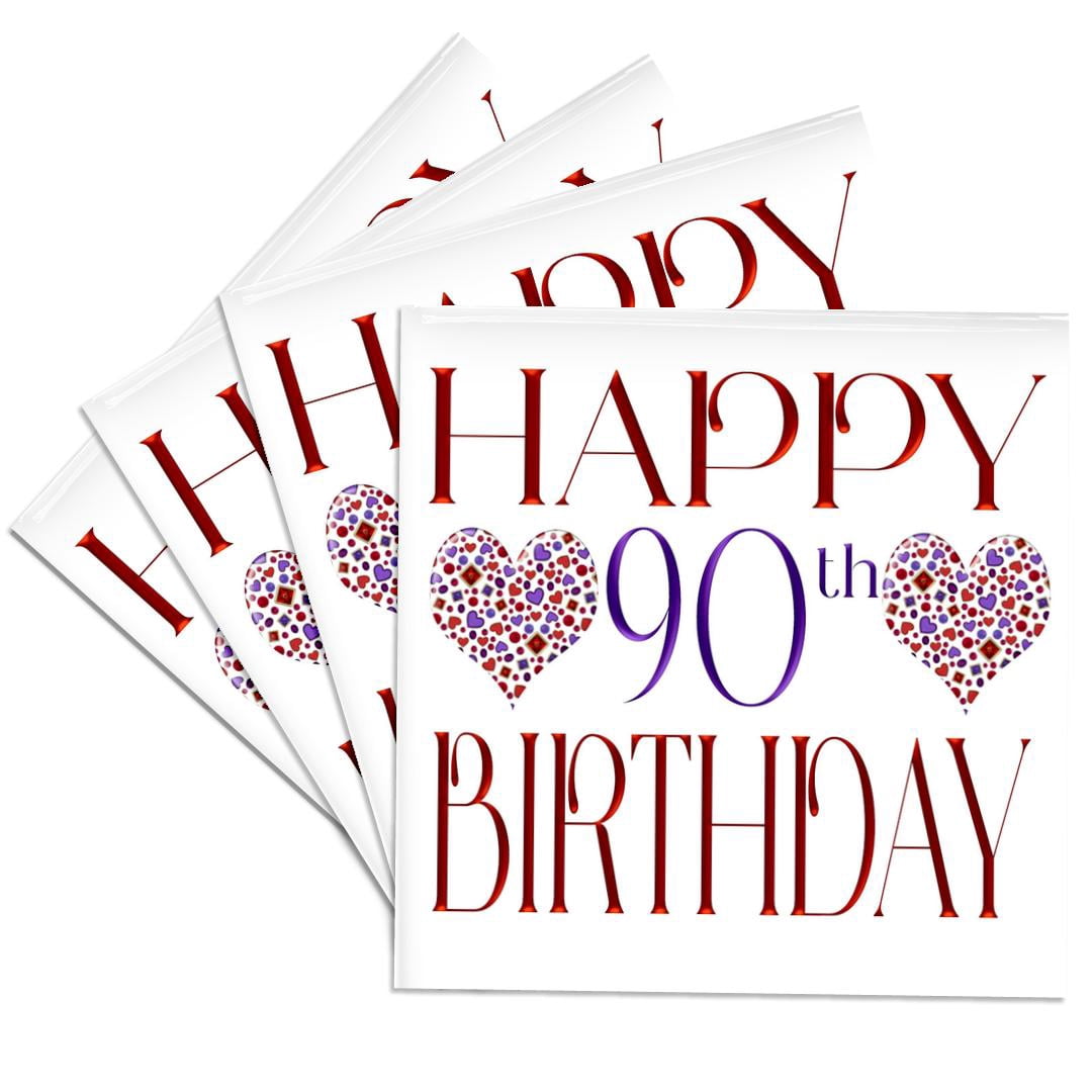 3drose, Cute Red Hearts Happy 90th Birthday, Set of 4 Ceramic Tile ...