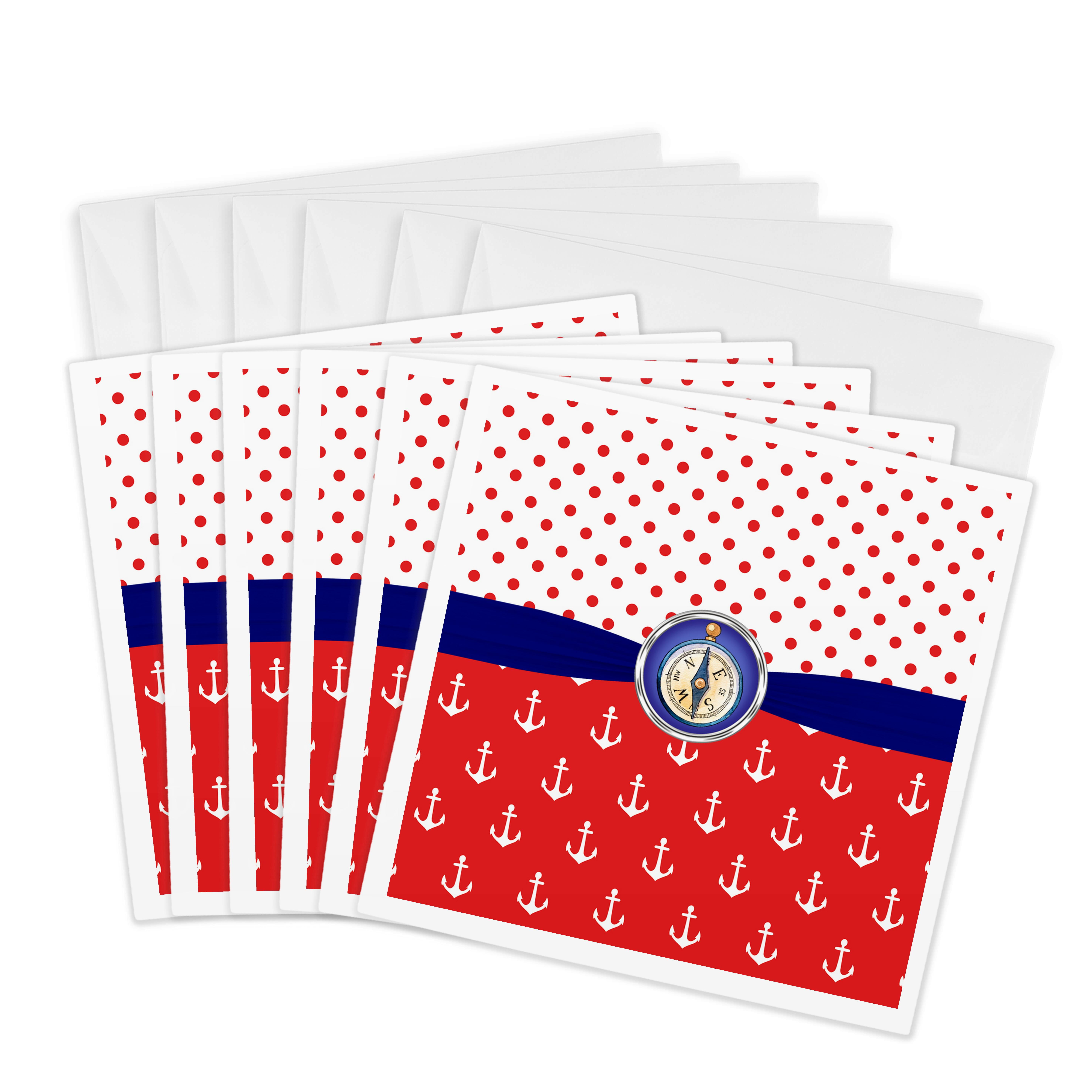 3drose, Cute Red, White, Blue Nautical Anchors and Polka Dots with a ...