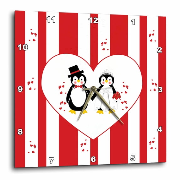 3drose, Cute Red White Striped Hearts Penguin Wedding Bride and Groom ...