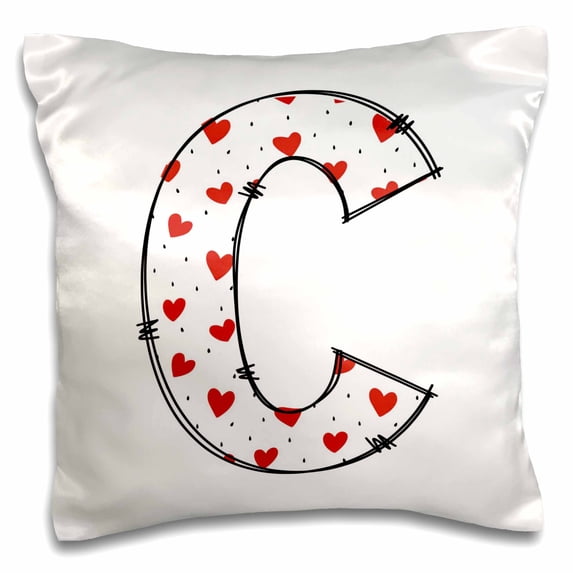 3drose, Cute Red and White Hearts Valentine Monogram Initial C, 16x16 ...