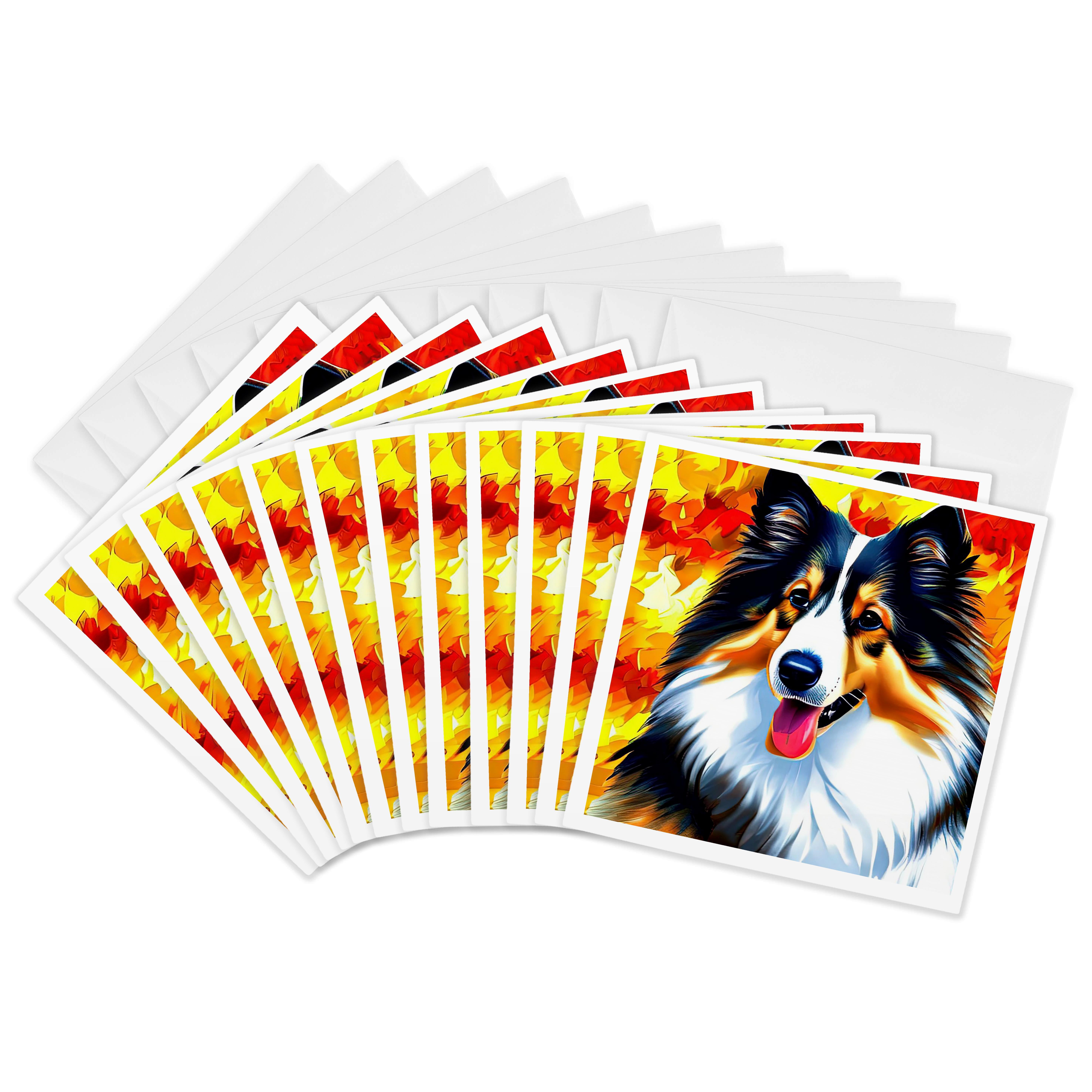 3drose, Cute Rough Collie Dog Portrait on Red and Yellow Background ...