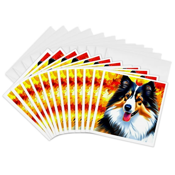 3drose, Cute Rough Collie Dog Portrait on Red and Yellow Background ...