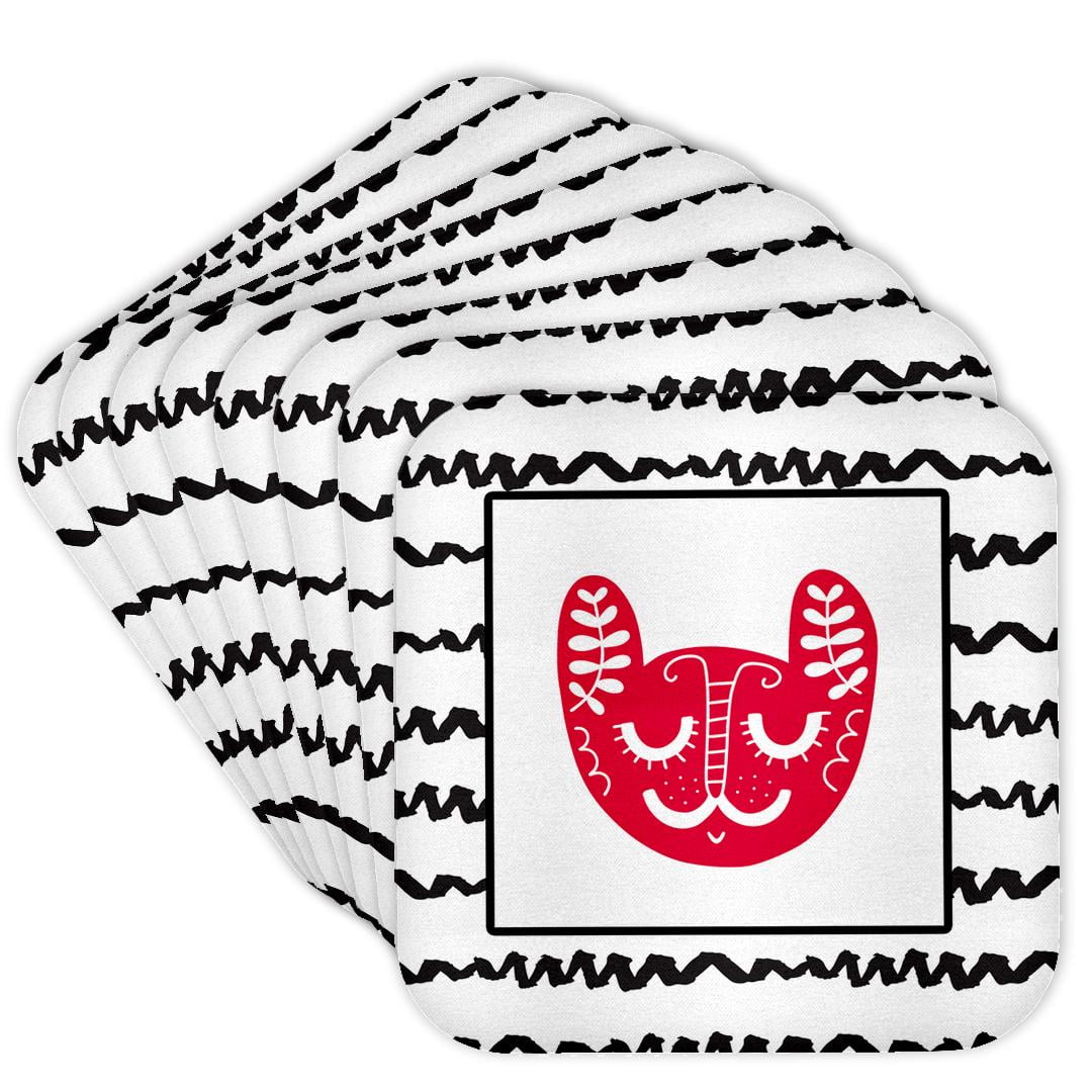 3drose, Cute Scandinavian Floral Abstract Animal Red Cat Illustration ...