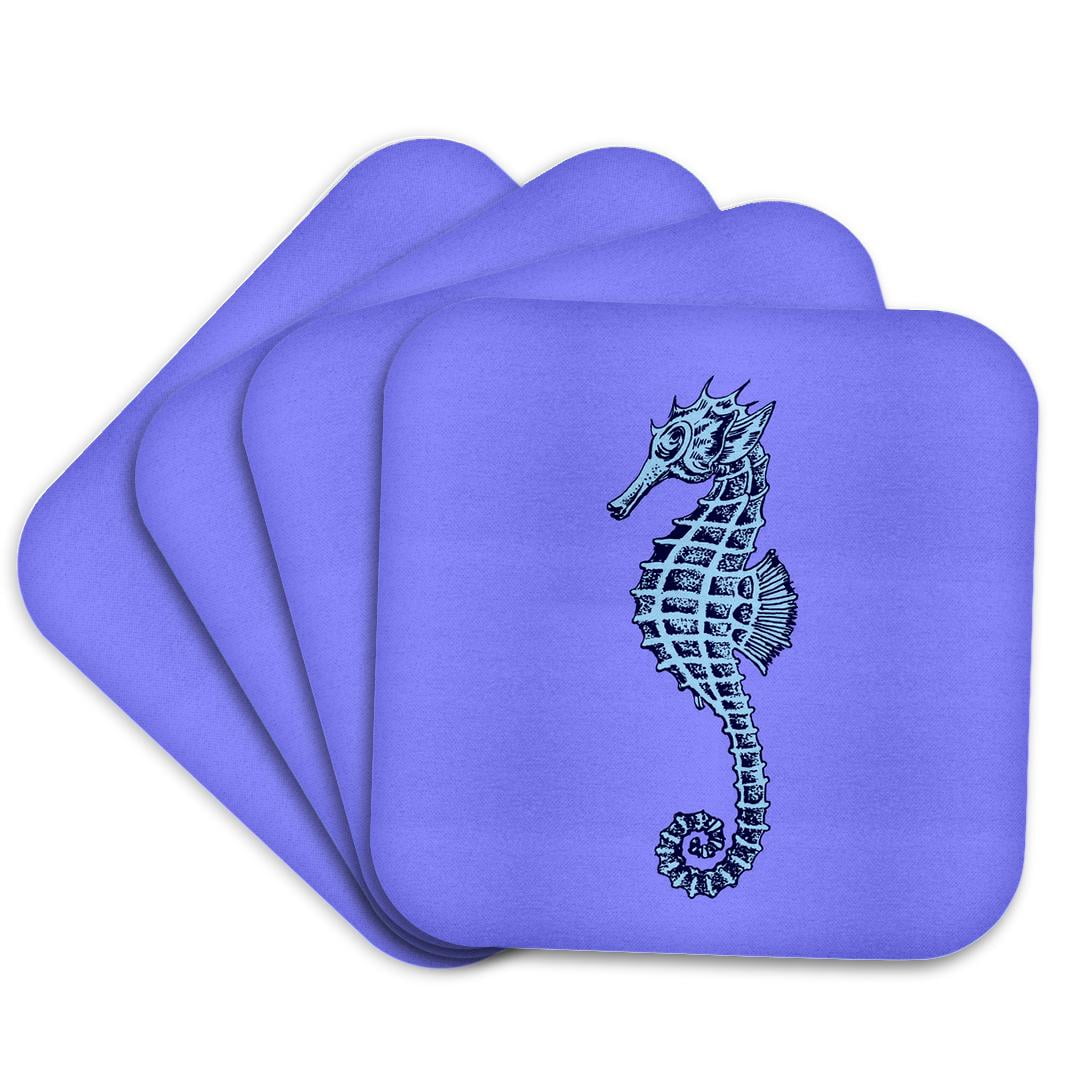 3drose, Cute Seahorse Tattoo Style in Blue and Gray, Set of 4 Coasters ...