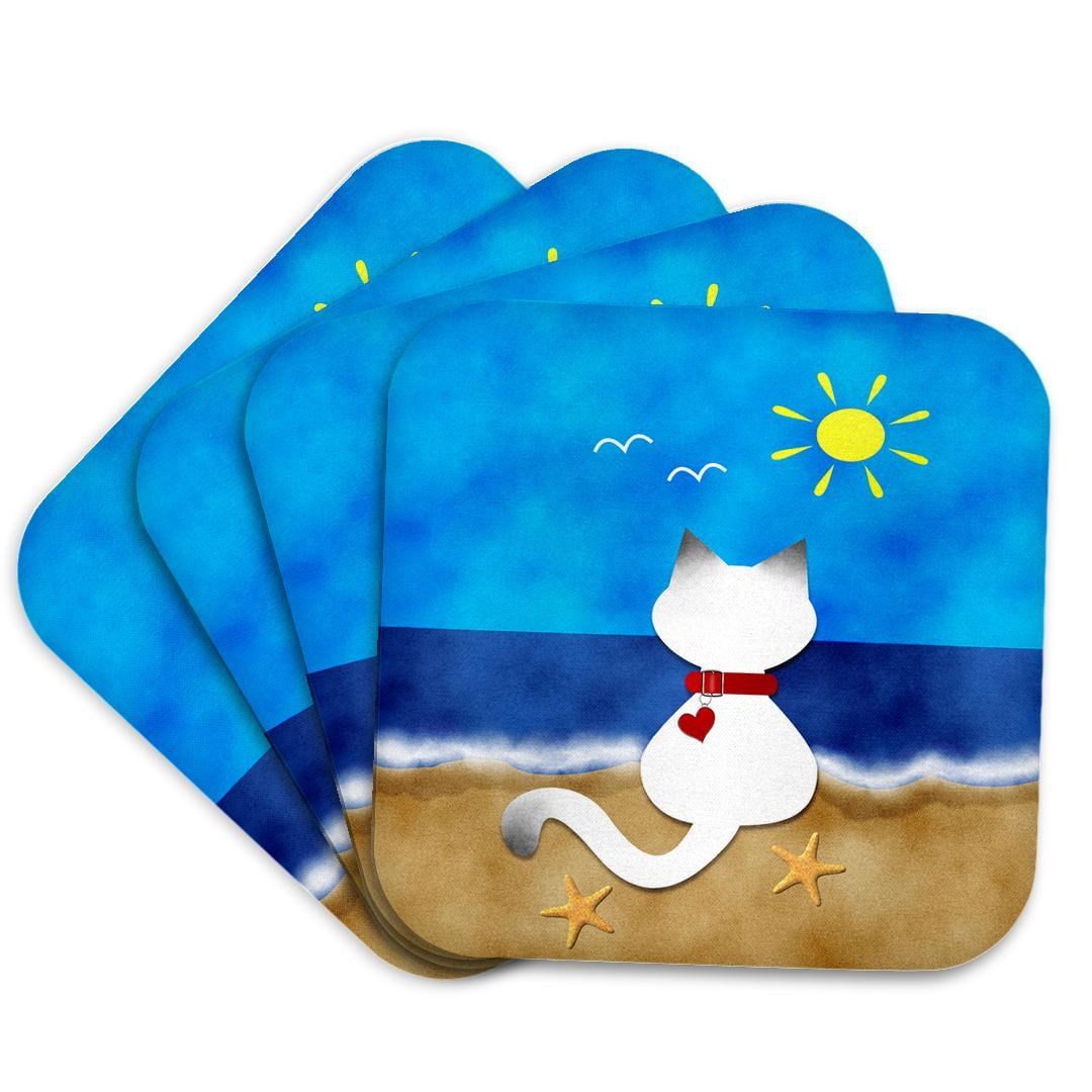 3drose, Cute Siamese Kitty Cat Summer Beach Time Fun, Set of 4 Coasters ...