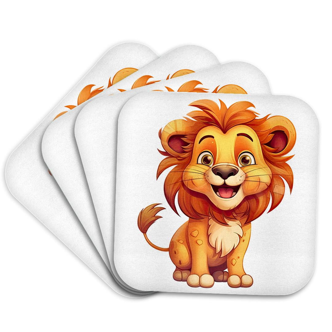 3drose, Cute Silly Smiling Lion Illustration, Set of 4 Coasters - Cork ...