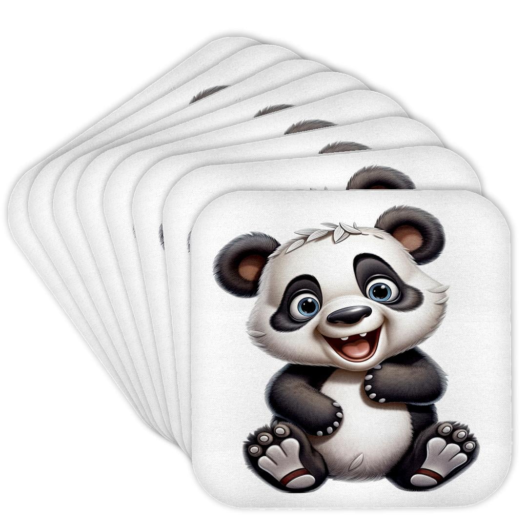 3drose, Cute Silly Smiling Panda Bear Illustration, Set of 8 Coasters ...