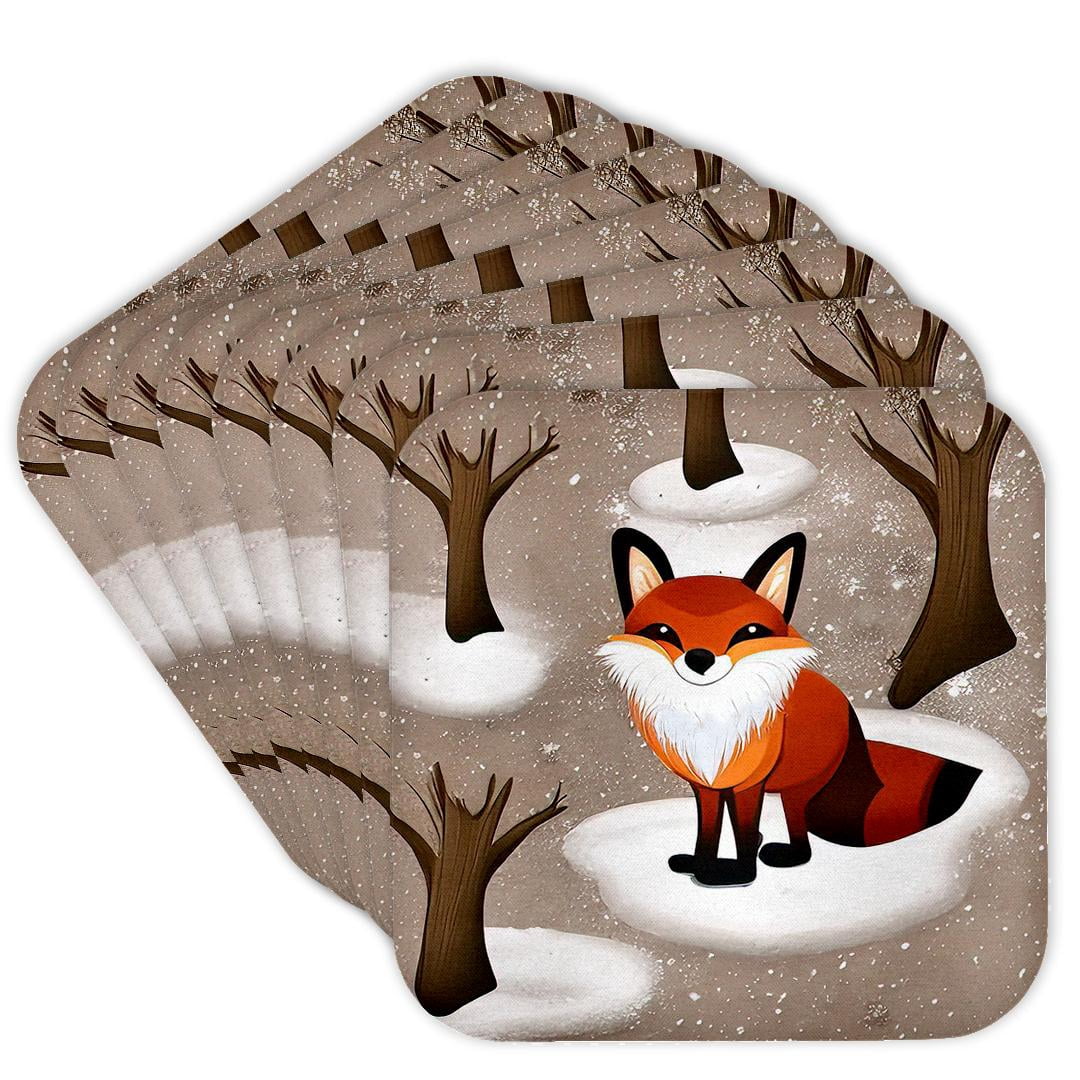 3drose, Cute Smiling Red Fox in the Winter Forest. Brown Trees. Digital ...