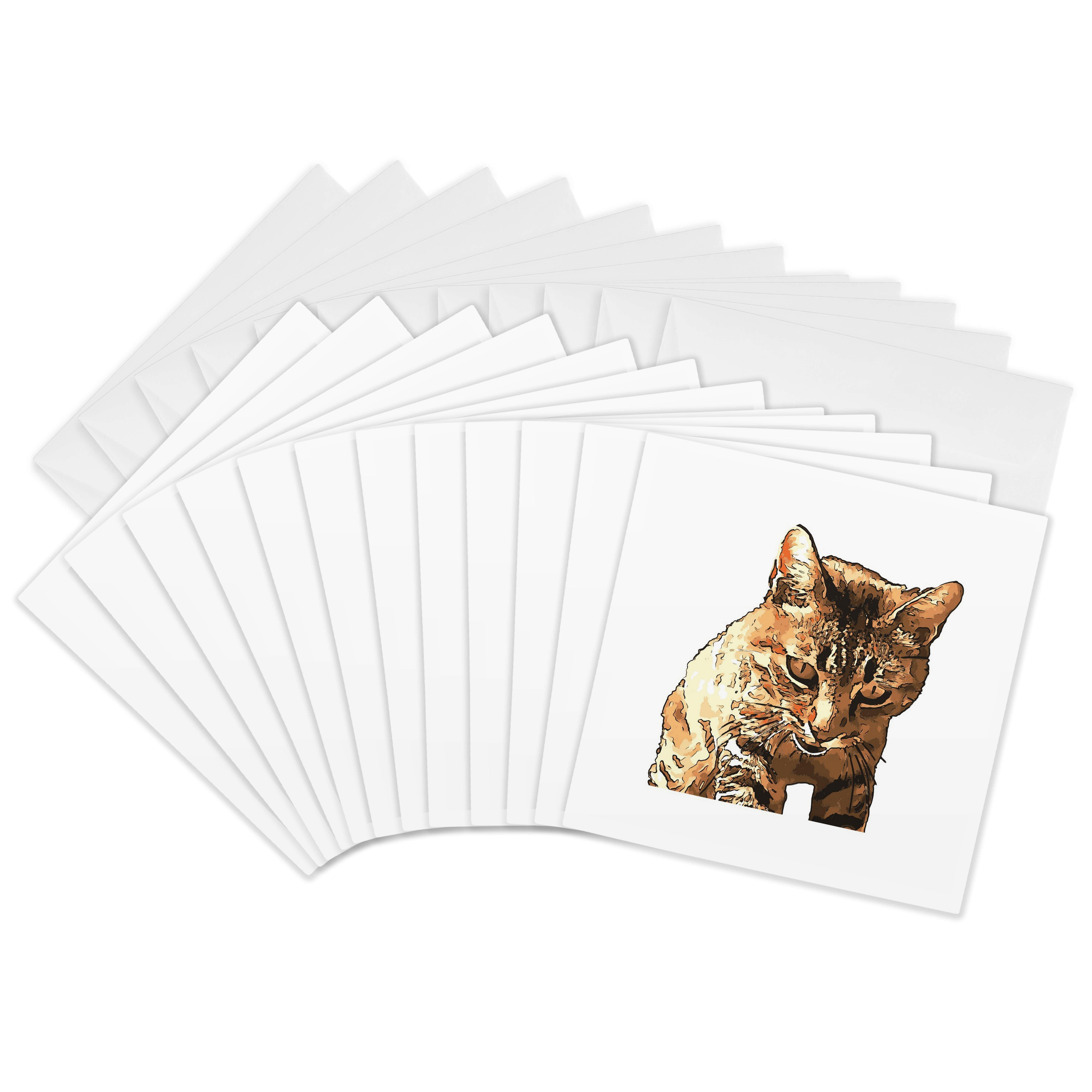 3drose, Cute Tabby Cat Black Outline Art, 12 Greeting Cards with ...