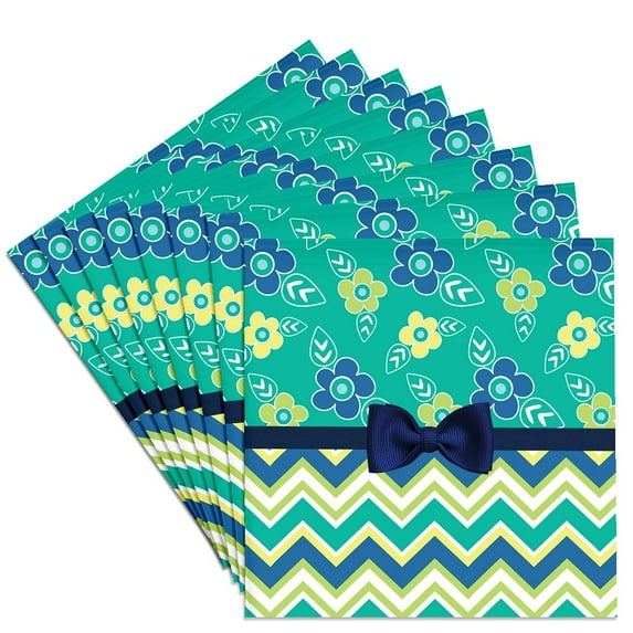 3drose, Cute Teal Green, Blue, and Yellow Flowers over Chevron Stripes ...