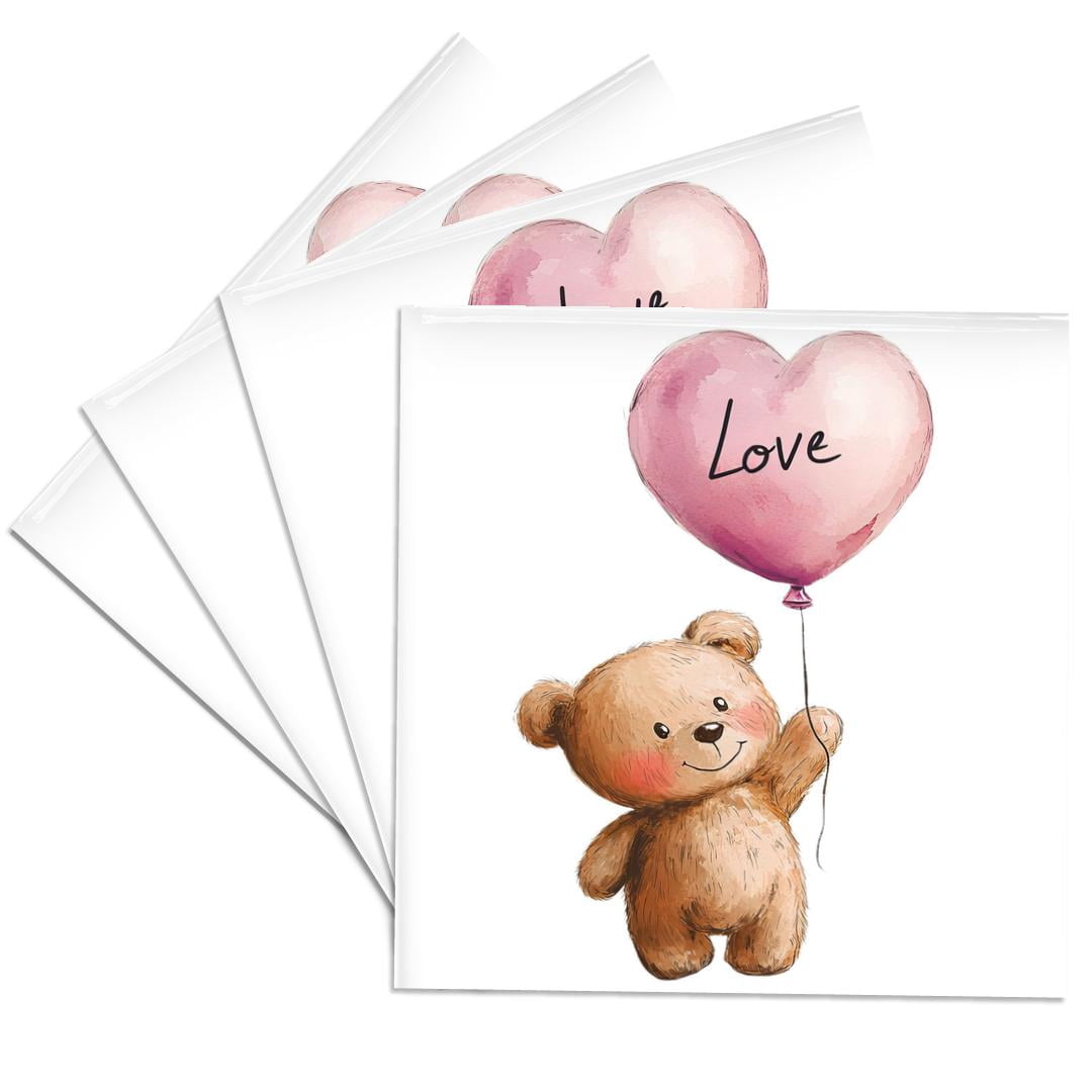 3drose, Cute Teddy Bear with Love Heart Balloon Illustration, Set of 4 ...