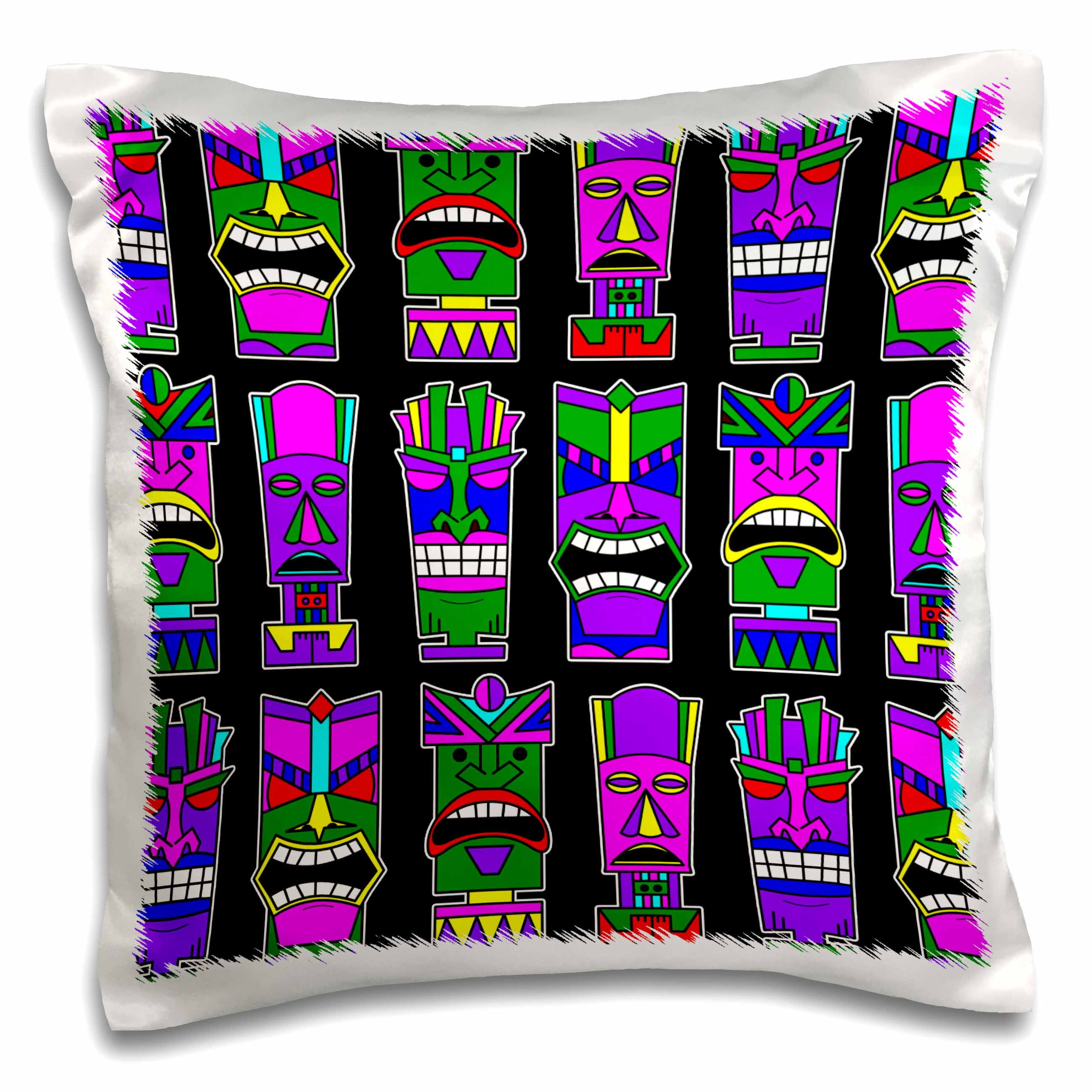 3drose, Cute Tiki Mask Print Large - Color on Black, 16x16 inch Pillow ...