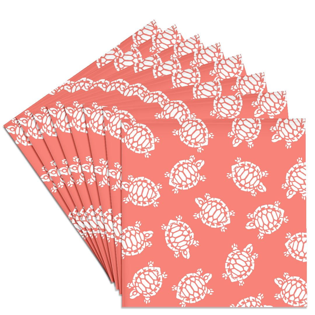 3drose, Cute Turtle Pattern in White on Coral Pink, Set of 8 Ceramic ...