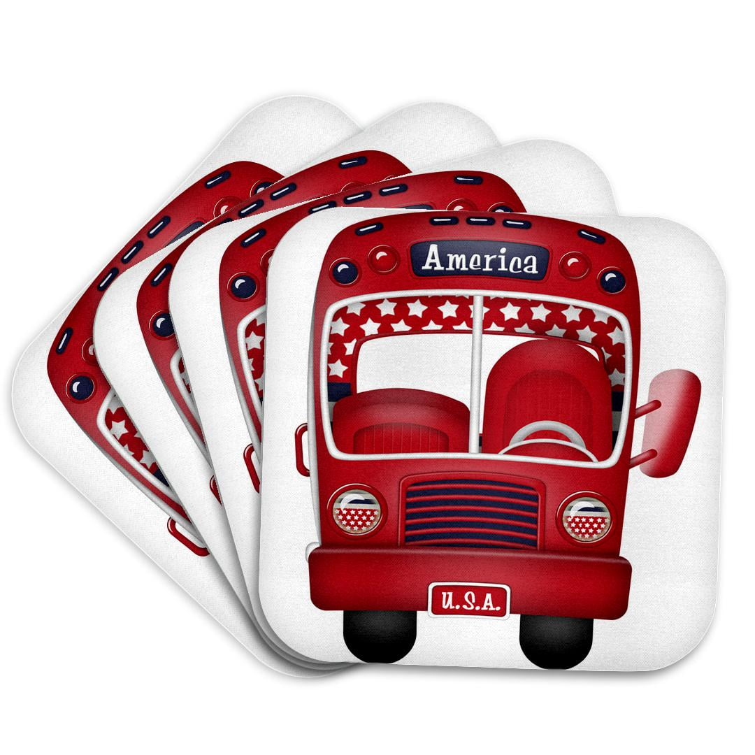 3drose, Cute Usa Patriotic Red White and Blue Tour Bus Illustration ...