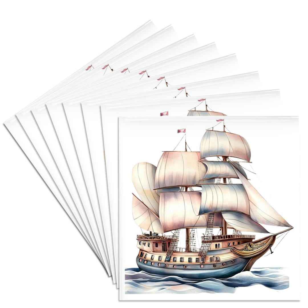 3drose, Cute Vintage Ship on the Ocean, Set of 8 Ceramic Tile Coasters ...