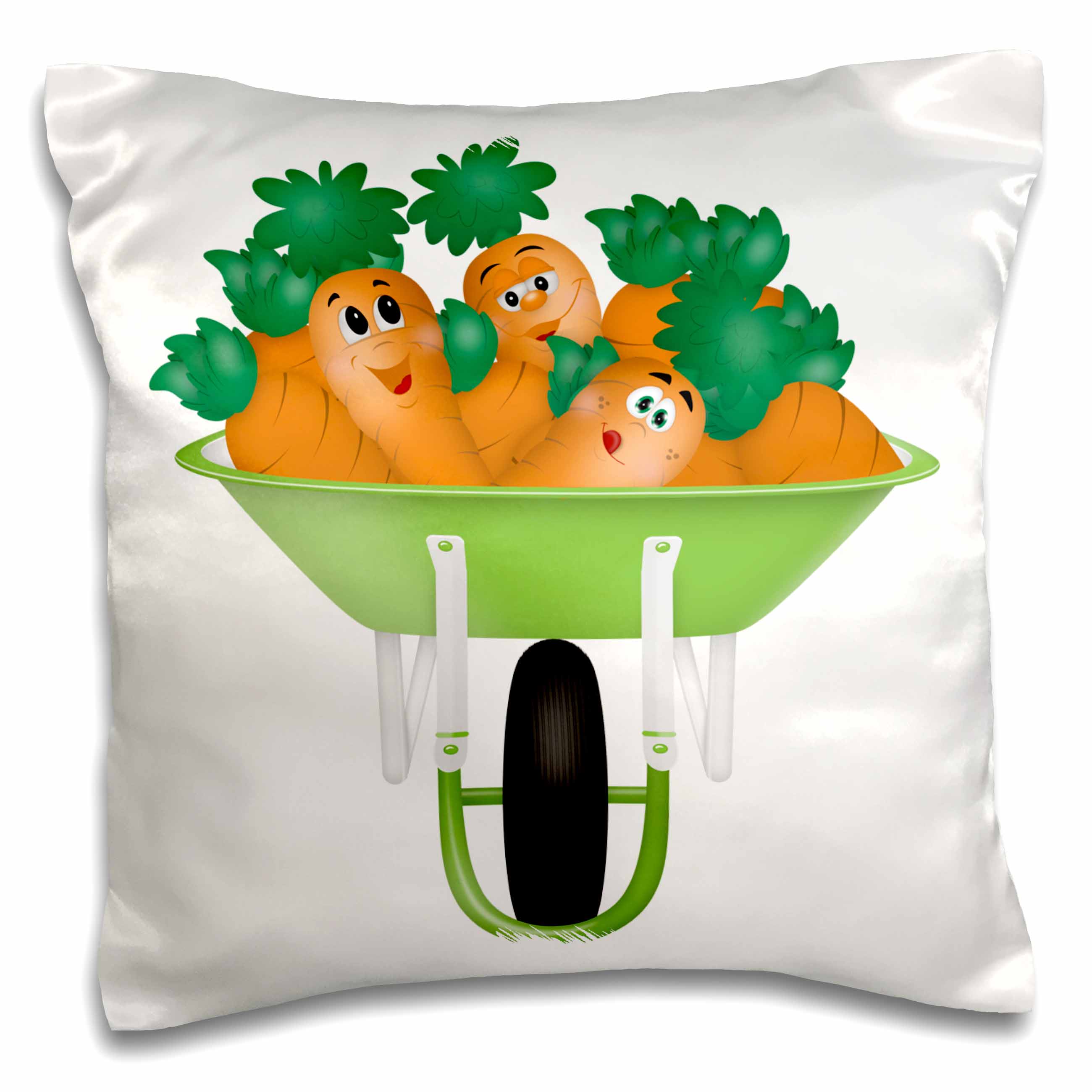 3drose, Cute Wheelbarrow Full of Happy Carrots, 16x16 inch Pillow Case ...