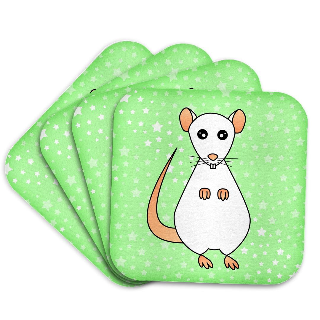 3drose, Cute White Rat Green Star Background, Set of 4 Coasters - Soft ...