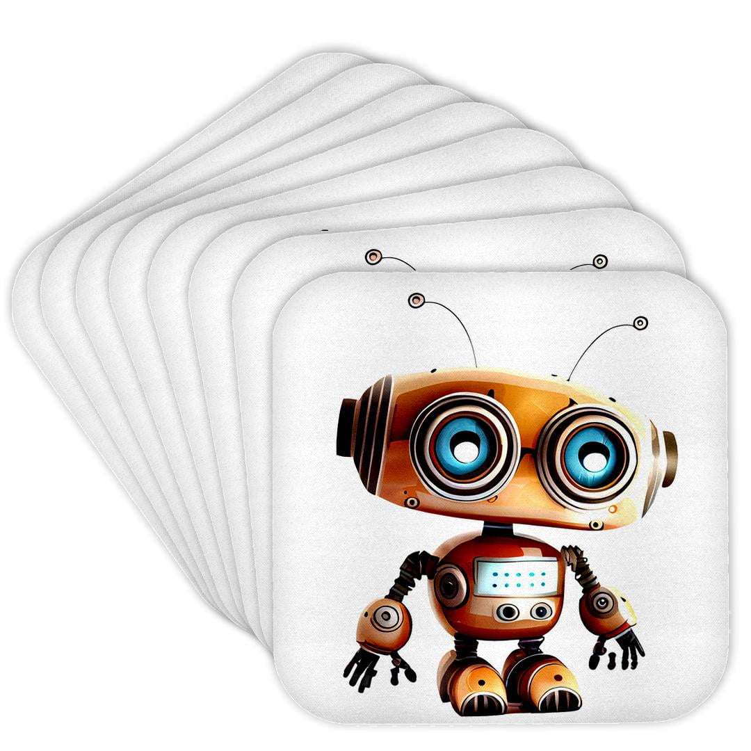 3drose, Cute Wide-eyed Robot Illustration, Set of 8 Coasters - Cork ...