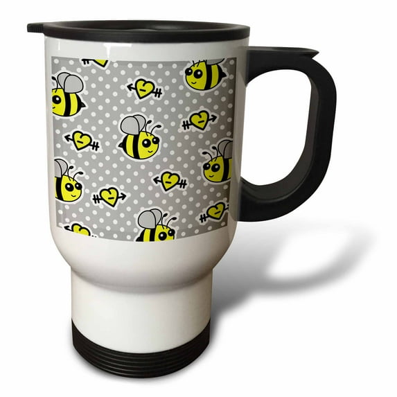 3drose, Cute Yellow Bumble Bee Print on Grey and White Polka Dots, 14oz ...