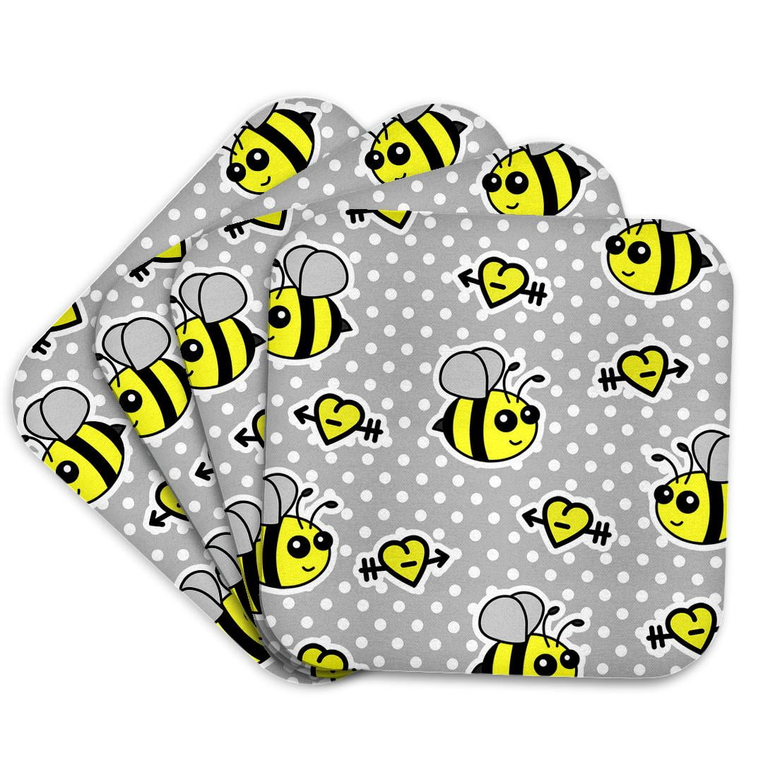 3drose, Cute Yellow Bumble Bee Print on Grey and White Polka Dots, Set ...