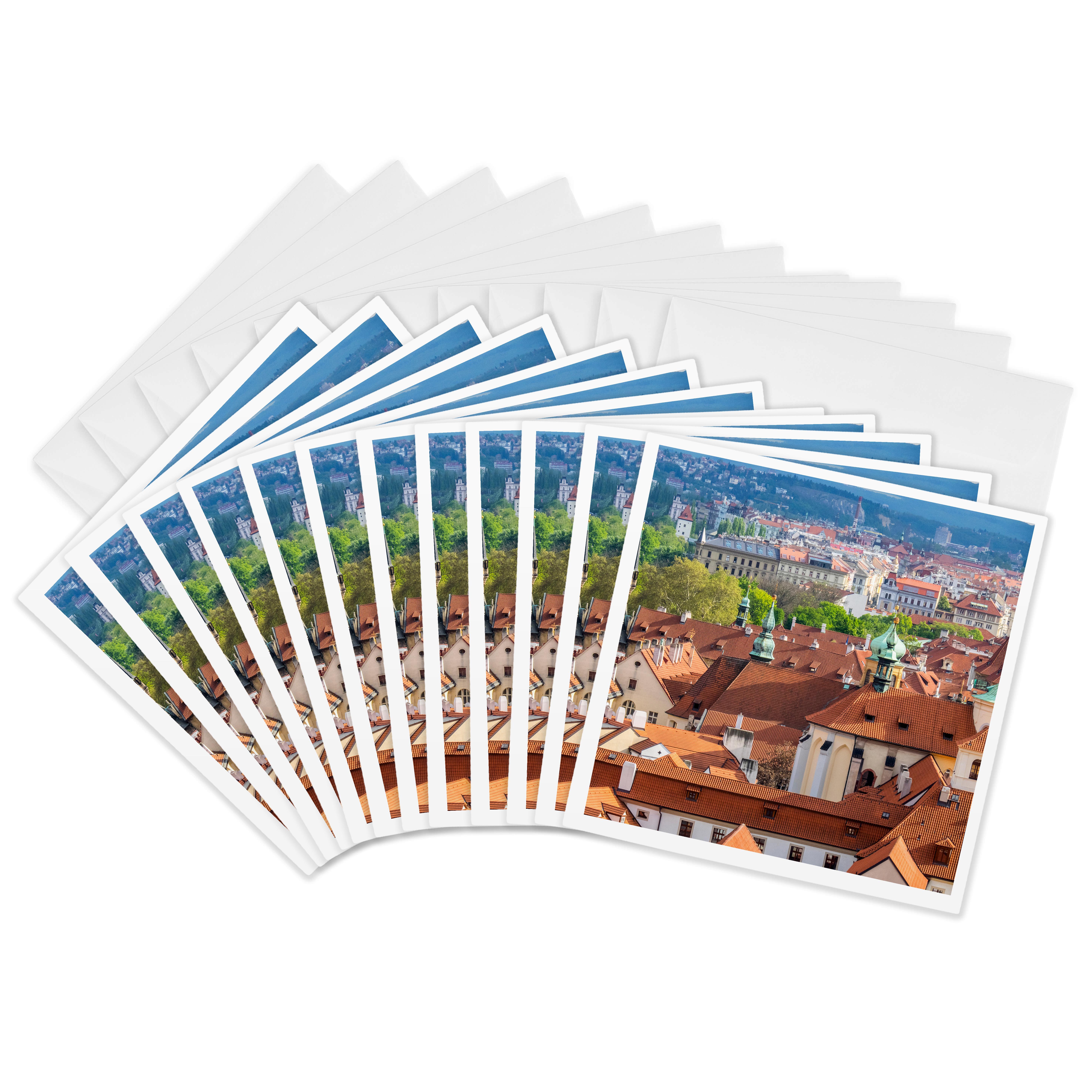 3drose, Czech Republic, Prague. Cityscape of Rooftops., 12 Greeting ...
