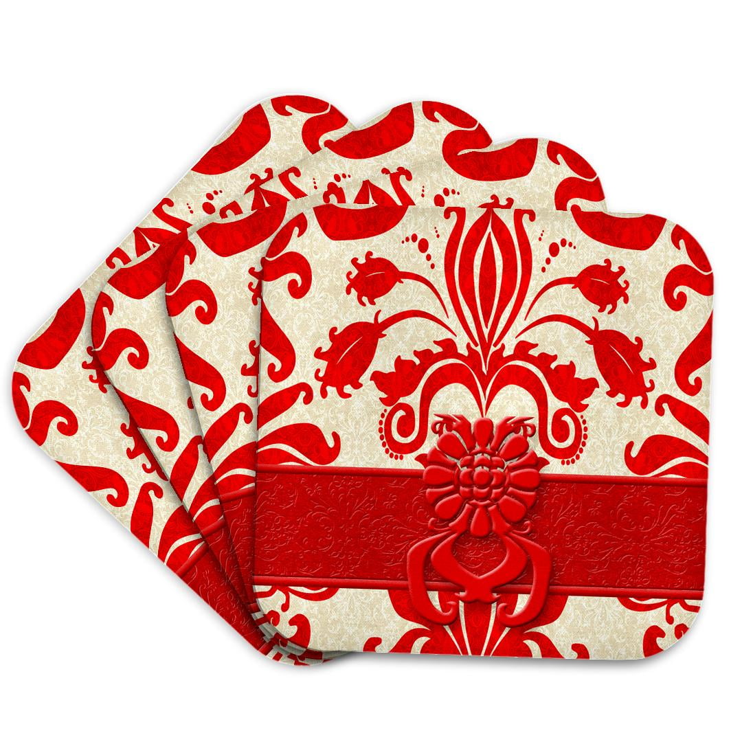 3drose, Damask Red and Taupe, Set of 4 Coasters - Soft - Walmart.com