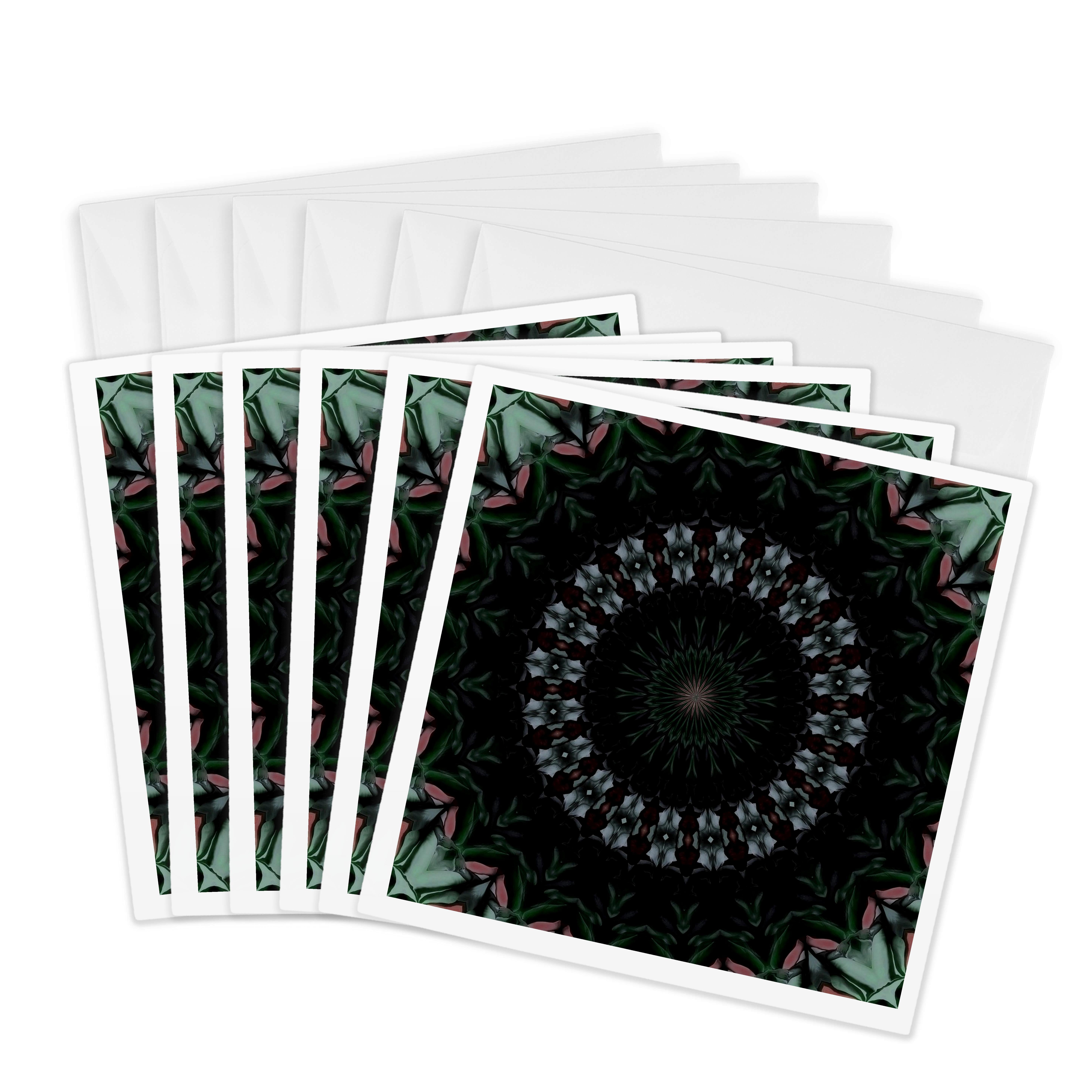 3drose, Dark Fantasy Mandala Pattern Pink and Light Green, 6 Greeting ...