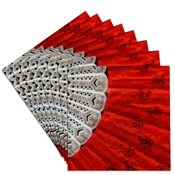 3drose, Decorated Hand Fan of Red Color. White Plastic Handle, Set of 8 ...