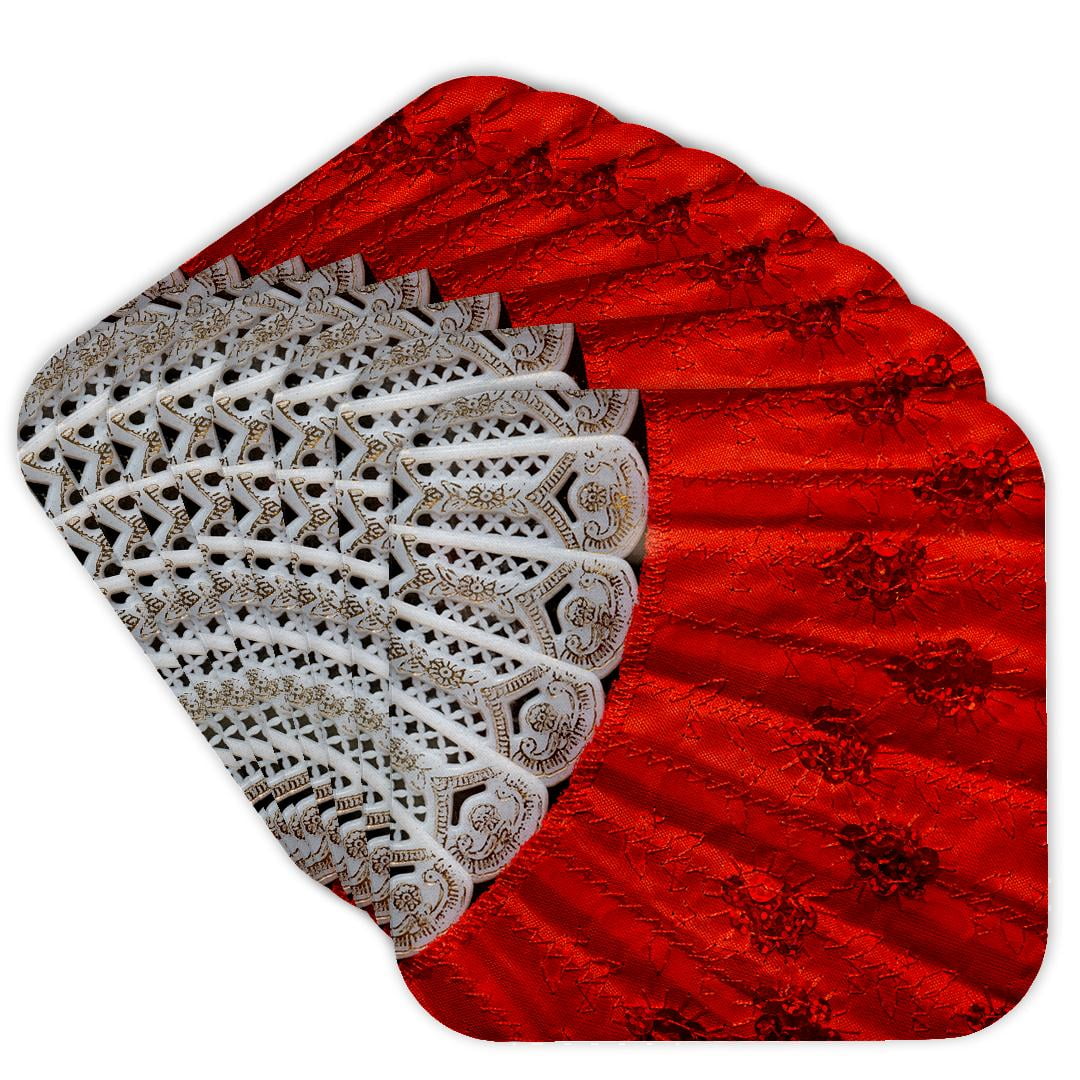 3drose, Decorated Hand Fan of Red Color. White Plastic Handle, Set of 8 ...