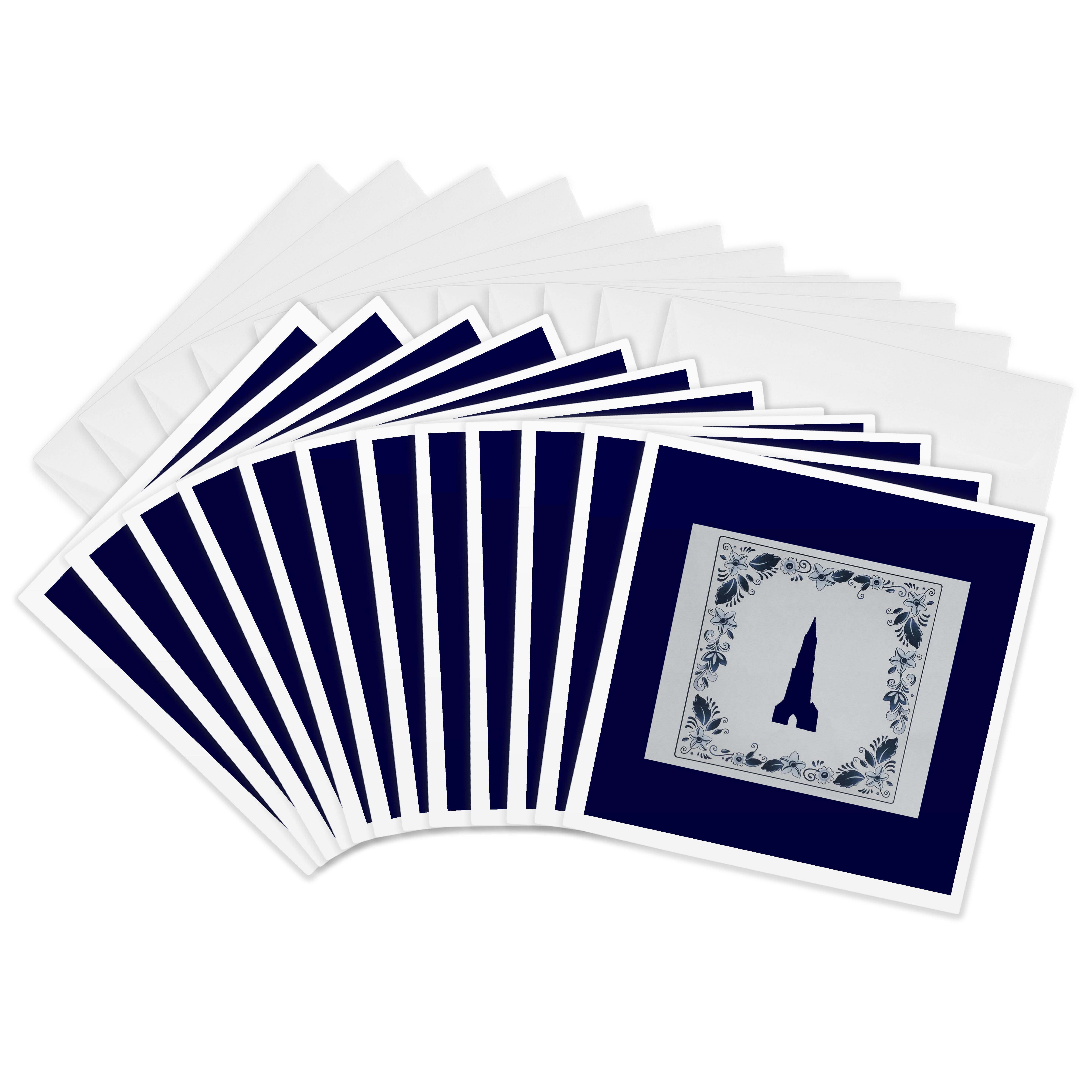 3drose, Delft Blue Tile Church, 12 Greeting Cards with Envelopes ...