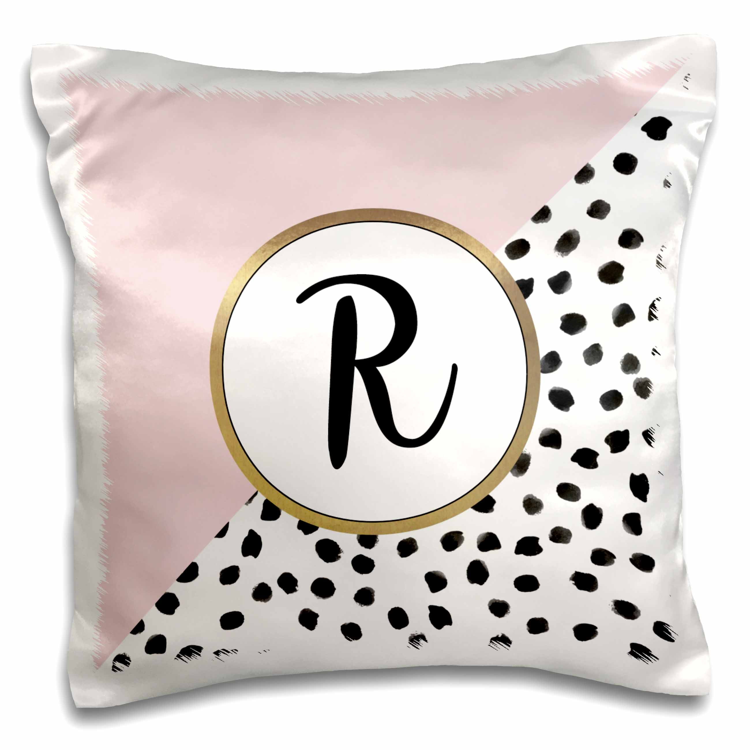 3drose, Diagonal Pink Letter R Monogram Abstract Black and White Polka ...