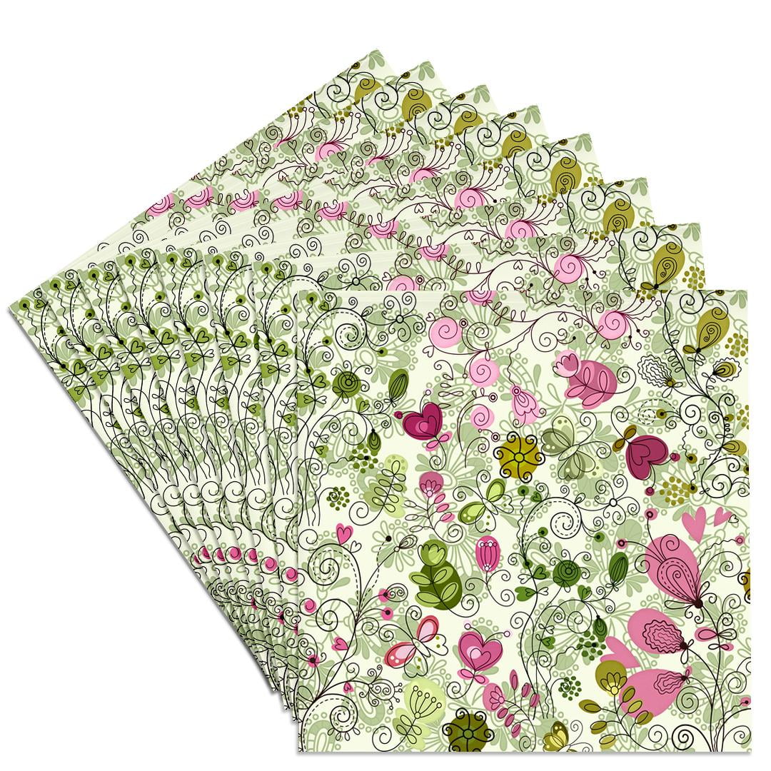 3drose, Doodle Flowers and Butterflies, Set of 8 Ceramic Tile Coasters ...