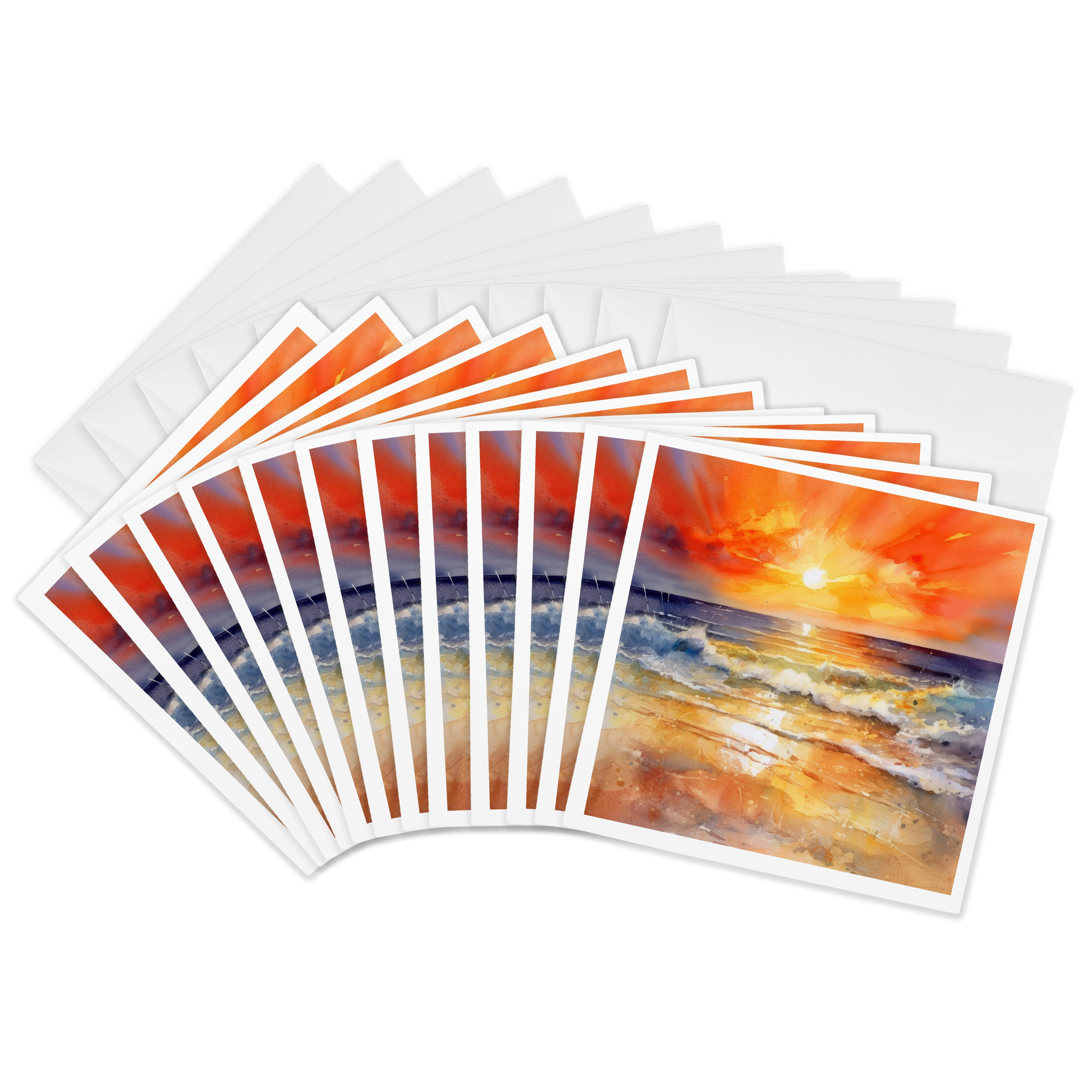 3drose, Dramatic Orange Sunset Beach Scene, 12 Greeting Cards with ...