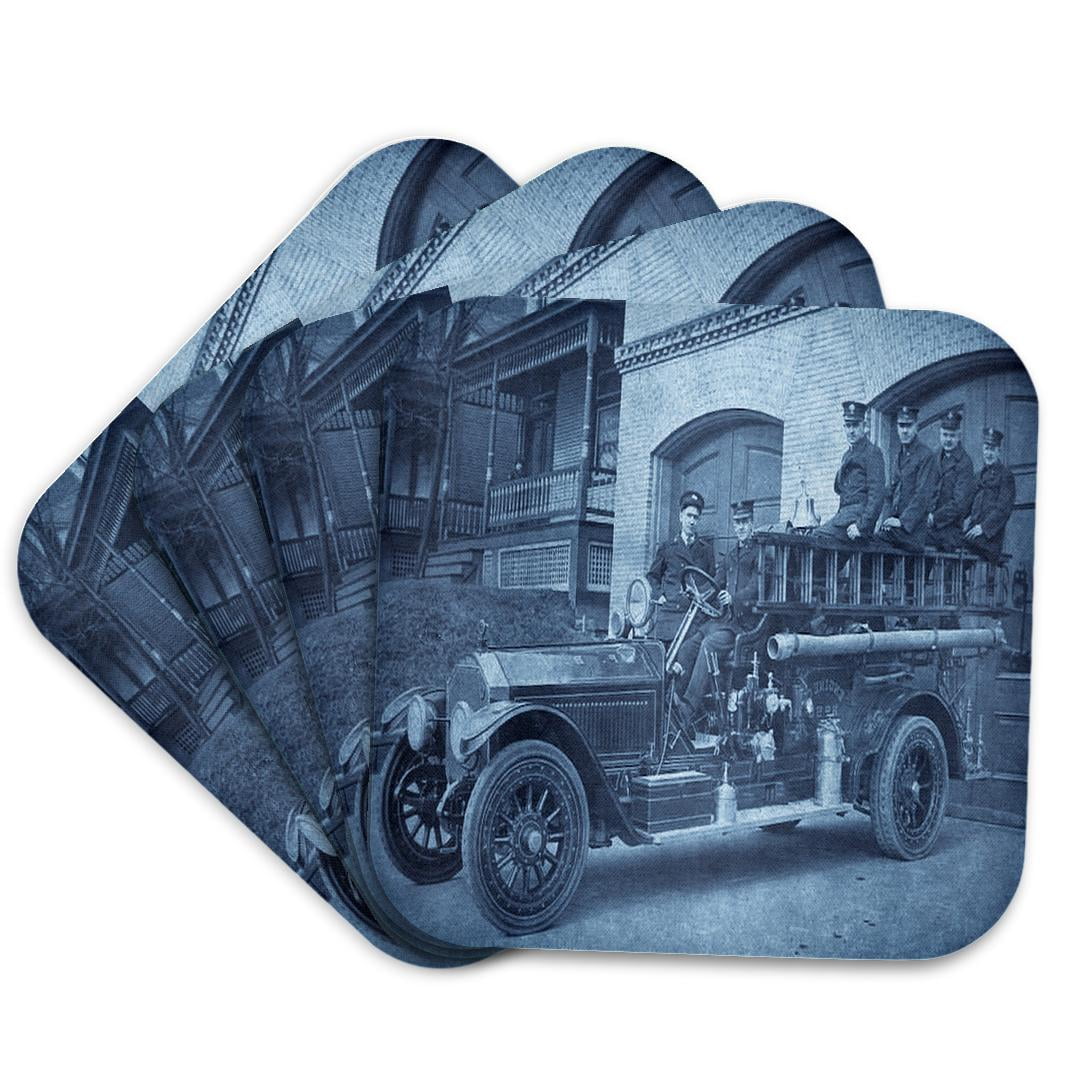 3drose, Early 1900s Pumper Fire Truck and Firemen Cyan, Set of 4 ...