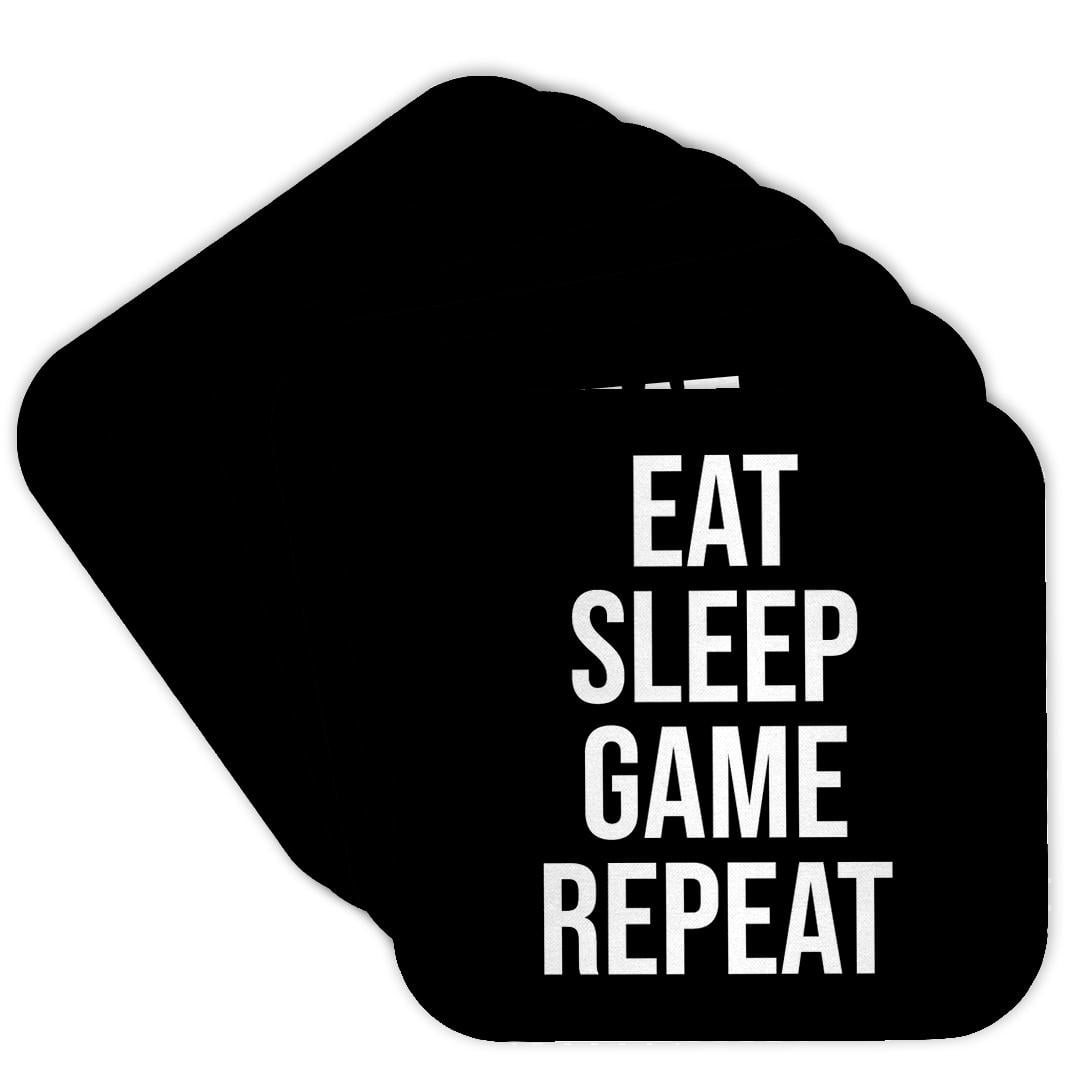 3drose, Eat Sleep Game Repeat. White Lettering on Black Background ...