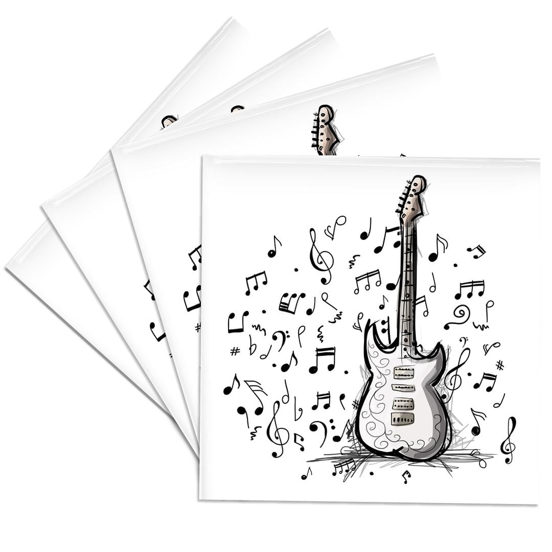 3drose, Electric Guitar Design with Musical Notes Floating Around, Set ...