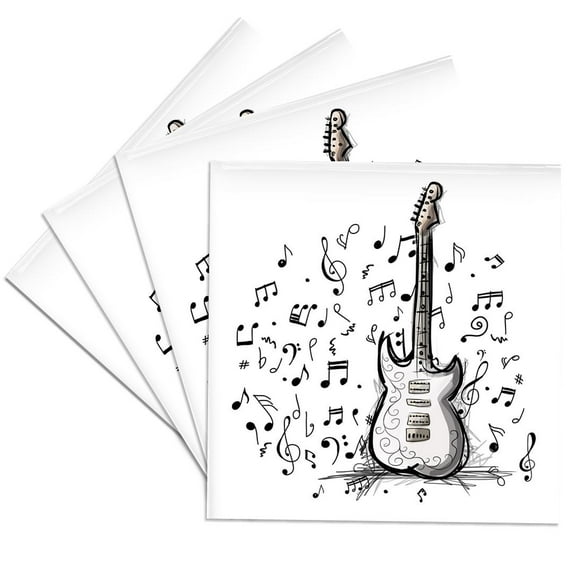 3drose, Electric Guitar Design with Musical Notes Floating Around, Set ...