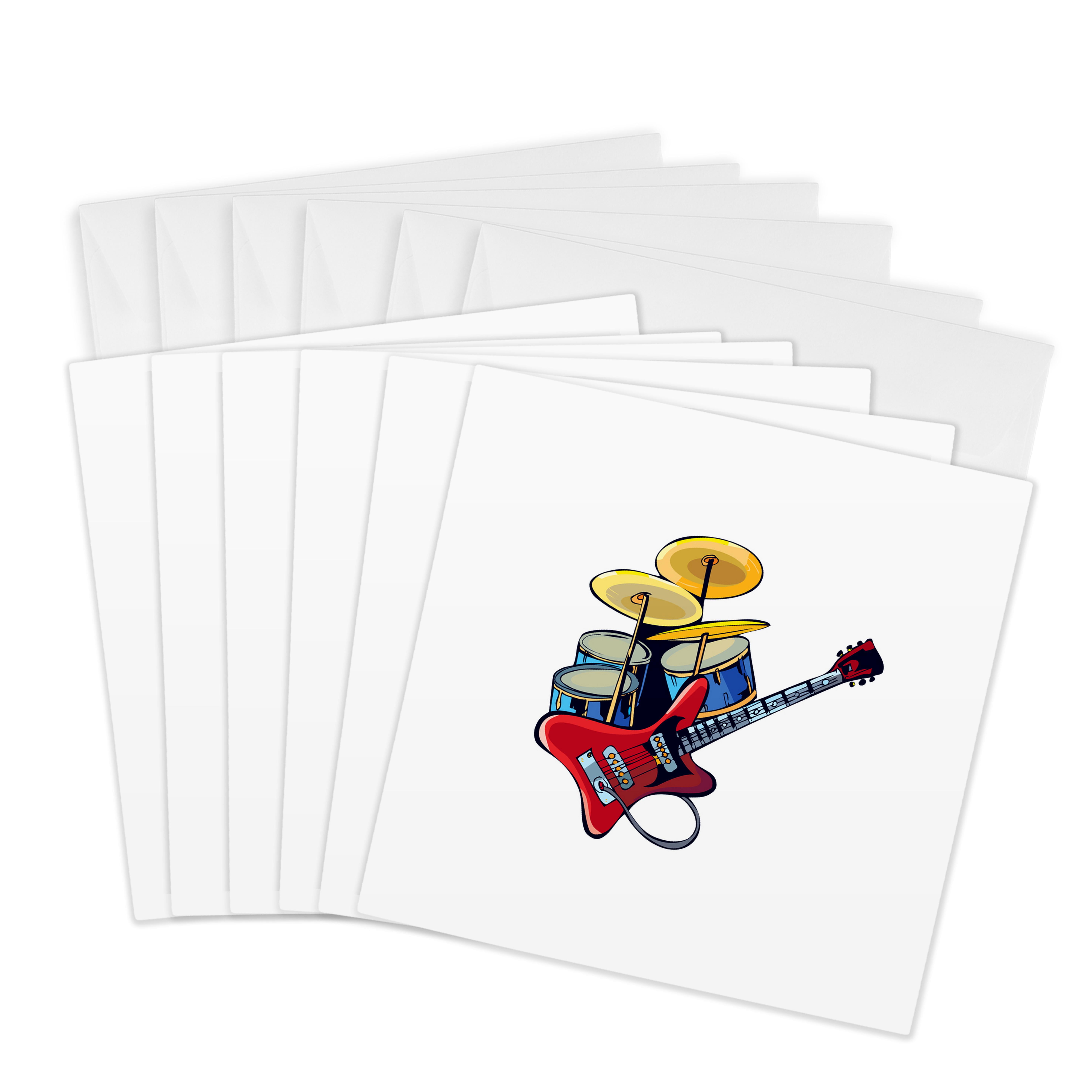 3drose, Electric Guitar Drumset Red Blue, 6 Greeting Cards with ...