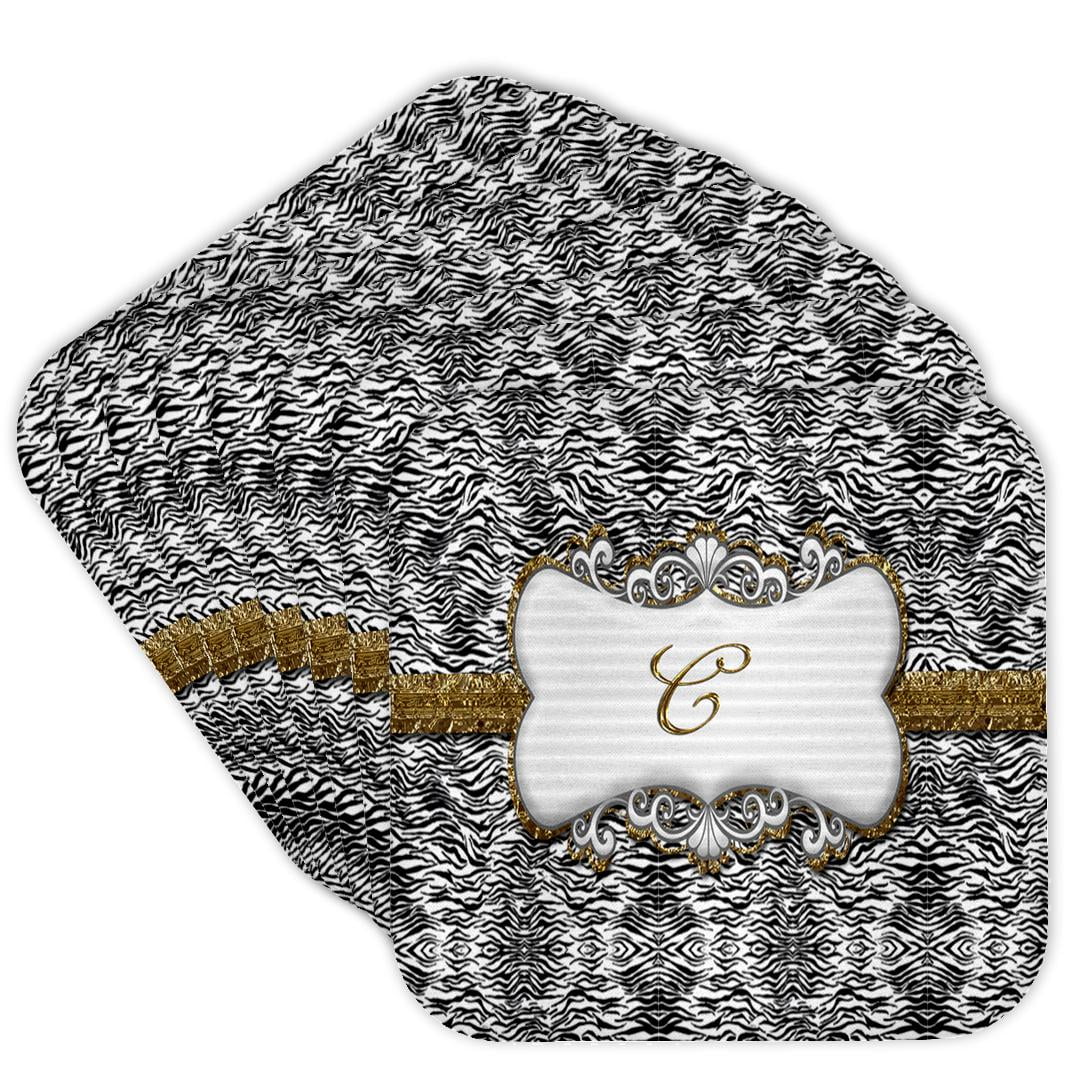 3drose, Elegant Back and White Animal Print with Gold Frame Monogram ...
