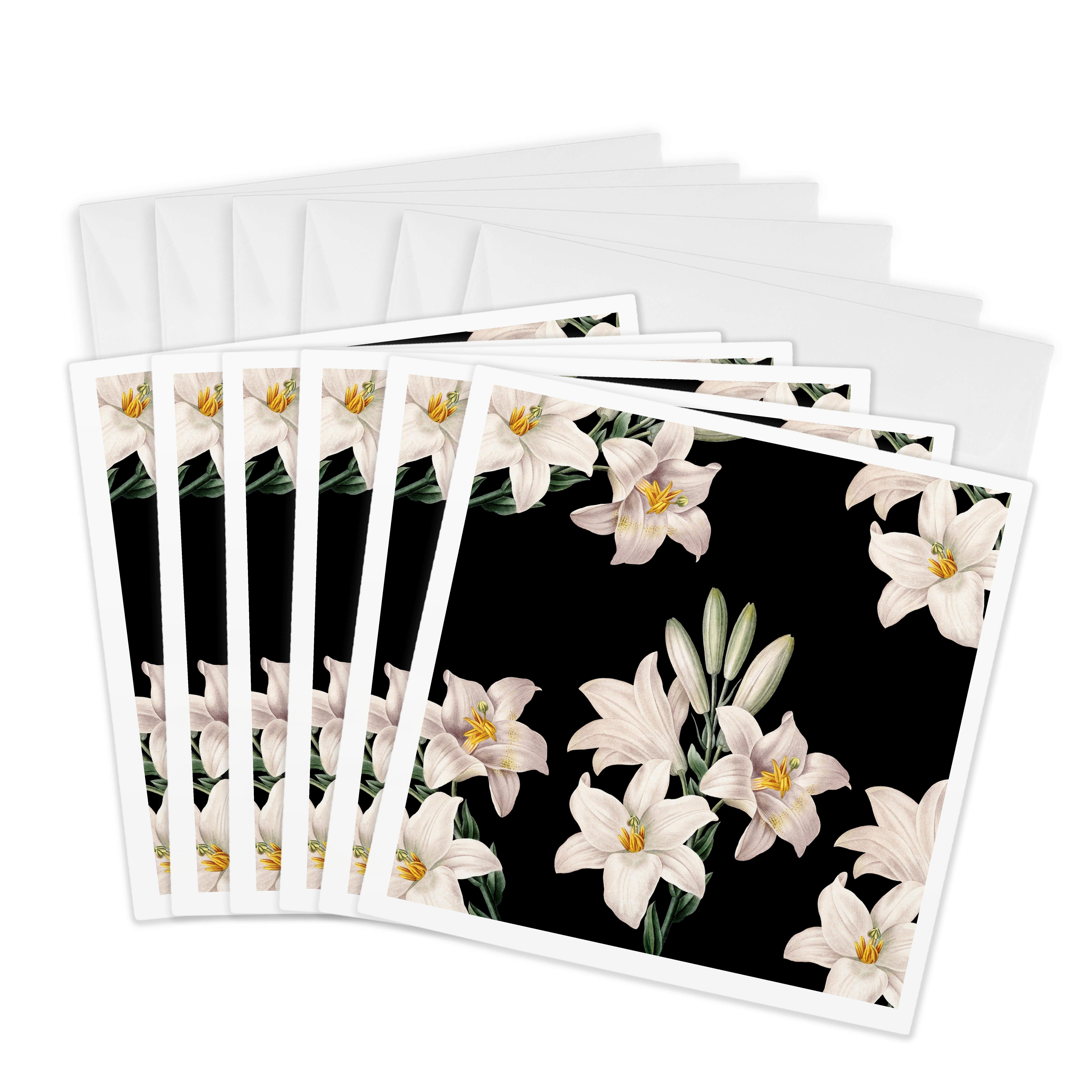 3drose, Elegant Black and White Liles Botanical, 6 Greeting Cards with ...