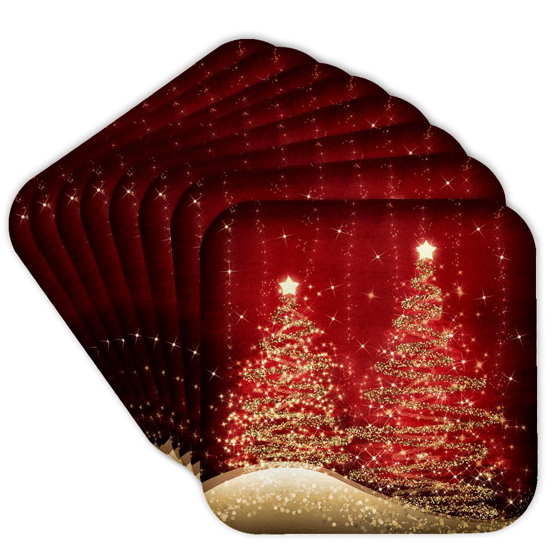 3drose, Elegant Christmas Sparkling Trees Red, Set of 8 Coasters - Cork ...