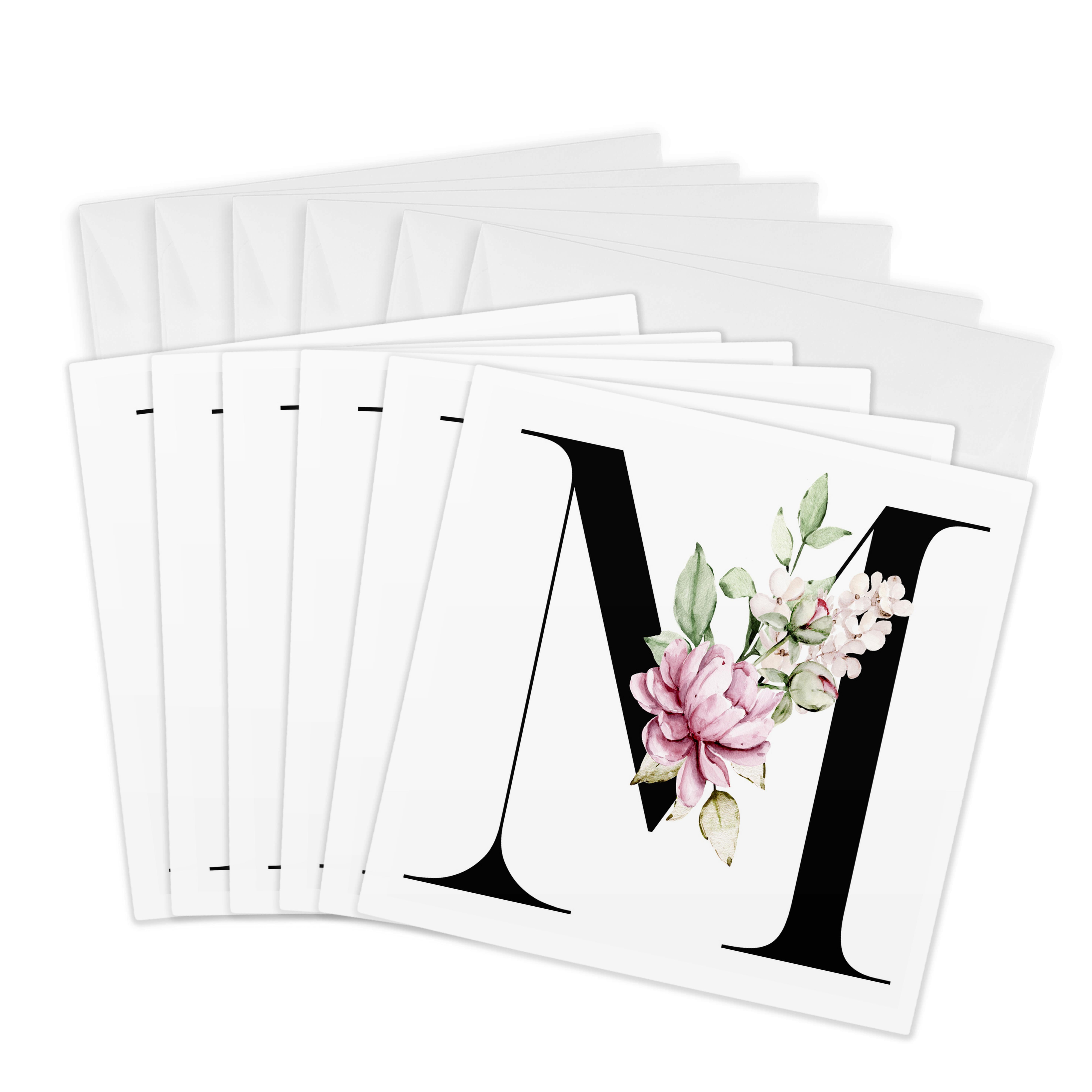 3drose, Elegant Pink and Purple Peony Flower Monogram M, 6 Greeting ...