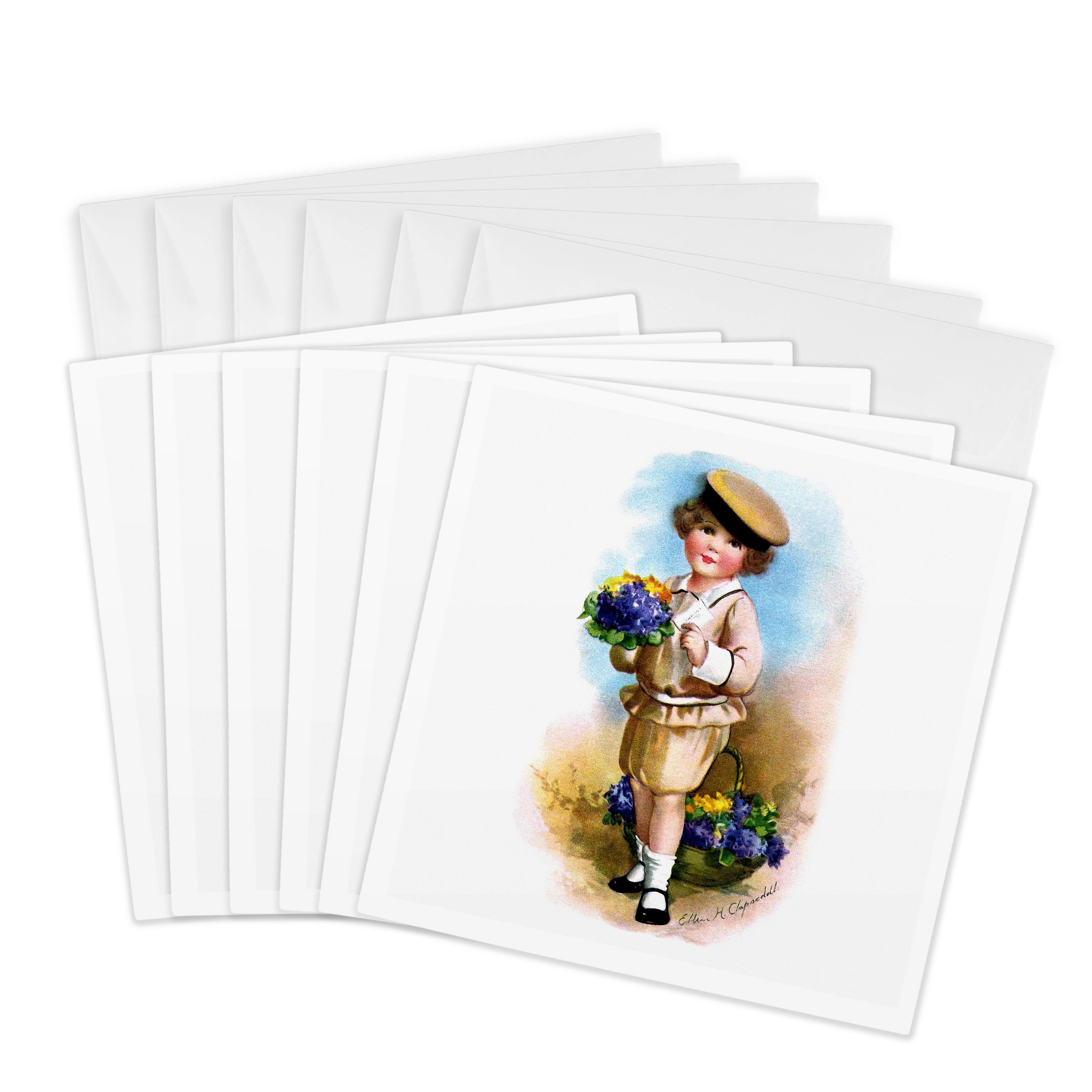 3drose, Ellen Clapsaddle – Boy with Card and Flowers, 6 Greeting Cards ...