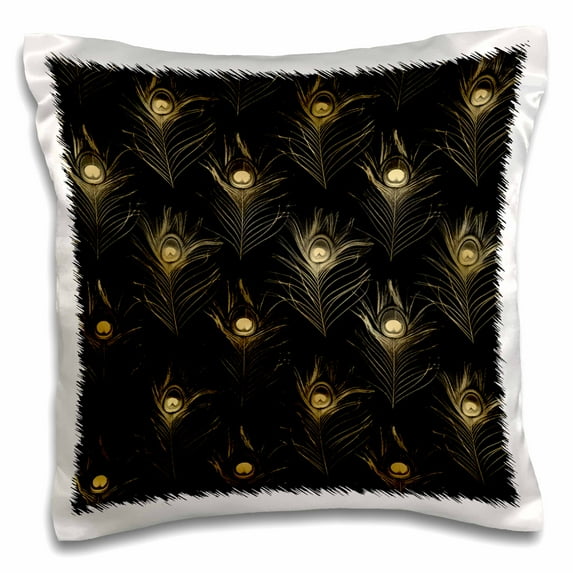 3drose, Exotic Image of Gold Peacock Feathers on Black Pattern, 16x16 ...