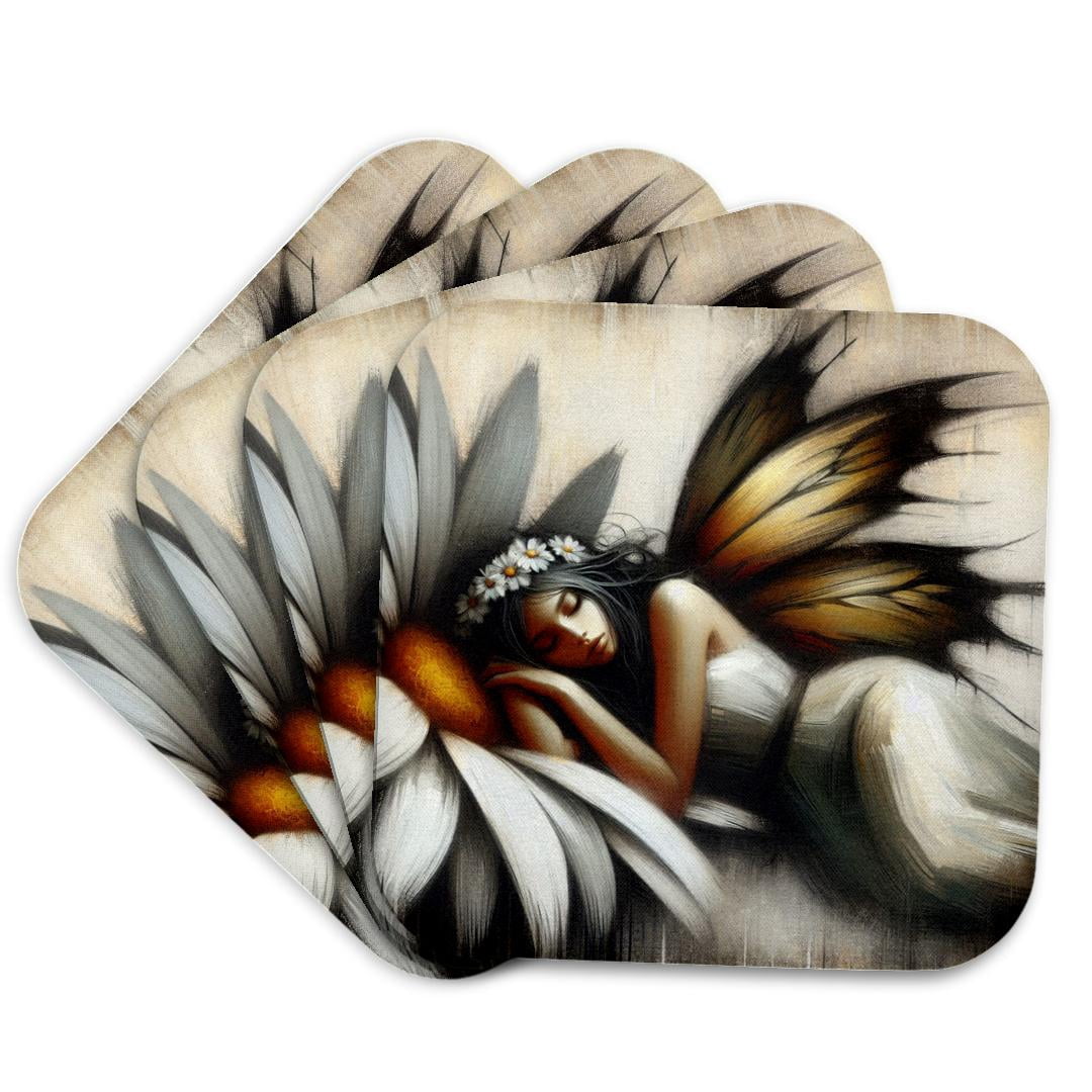 3drose, Fairy Asleep in a Daisy Flower, Set of 4 Coasters - Cork ...