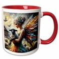 3drose, Fairy on a Sheep Farm Holding a Lamb, 11oz Two-tone Red Mug ...